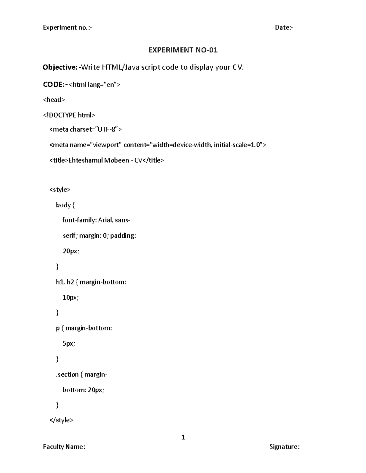 EM - fdsfvdv - 1 EXPERIMENT NO- 01 Objective:-Write HTML/Java script ...