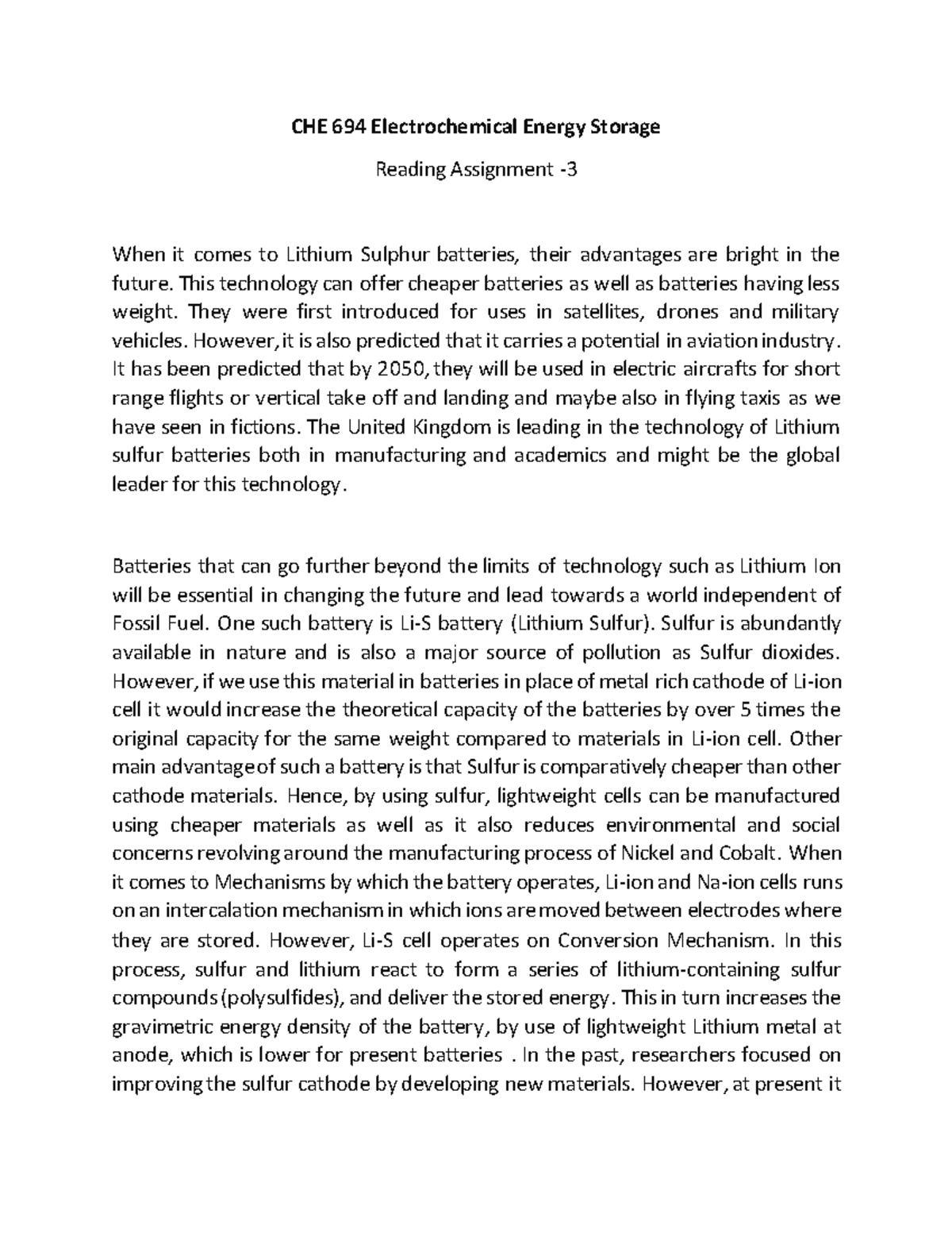 Reading Assignment 3 Sol - CHE 694 Electrochemical Energy Storage ...