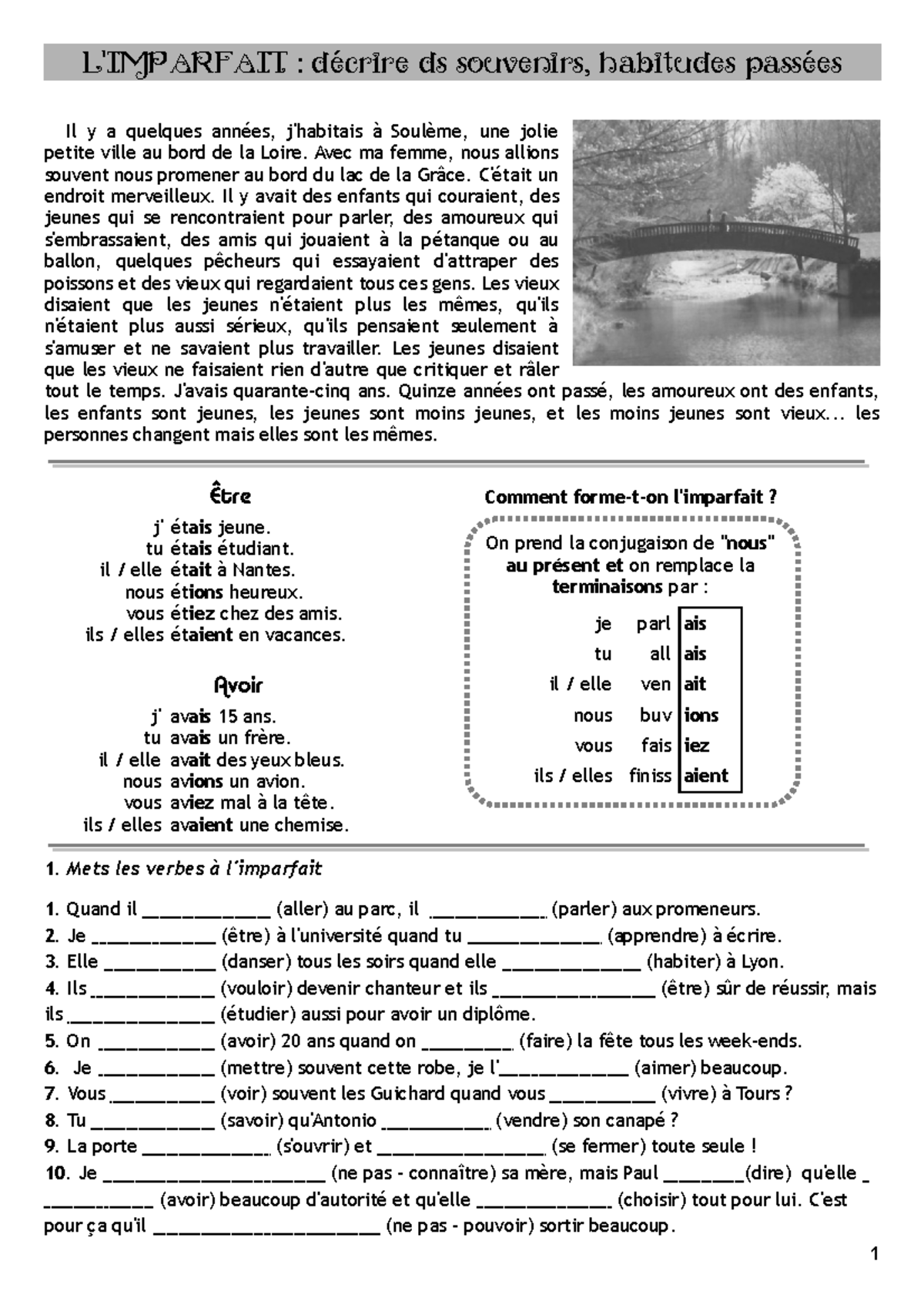 Imparfait exercices et réponses - L'IMPARFAIT : décrire ds souvenirs ...