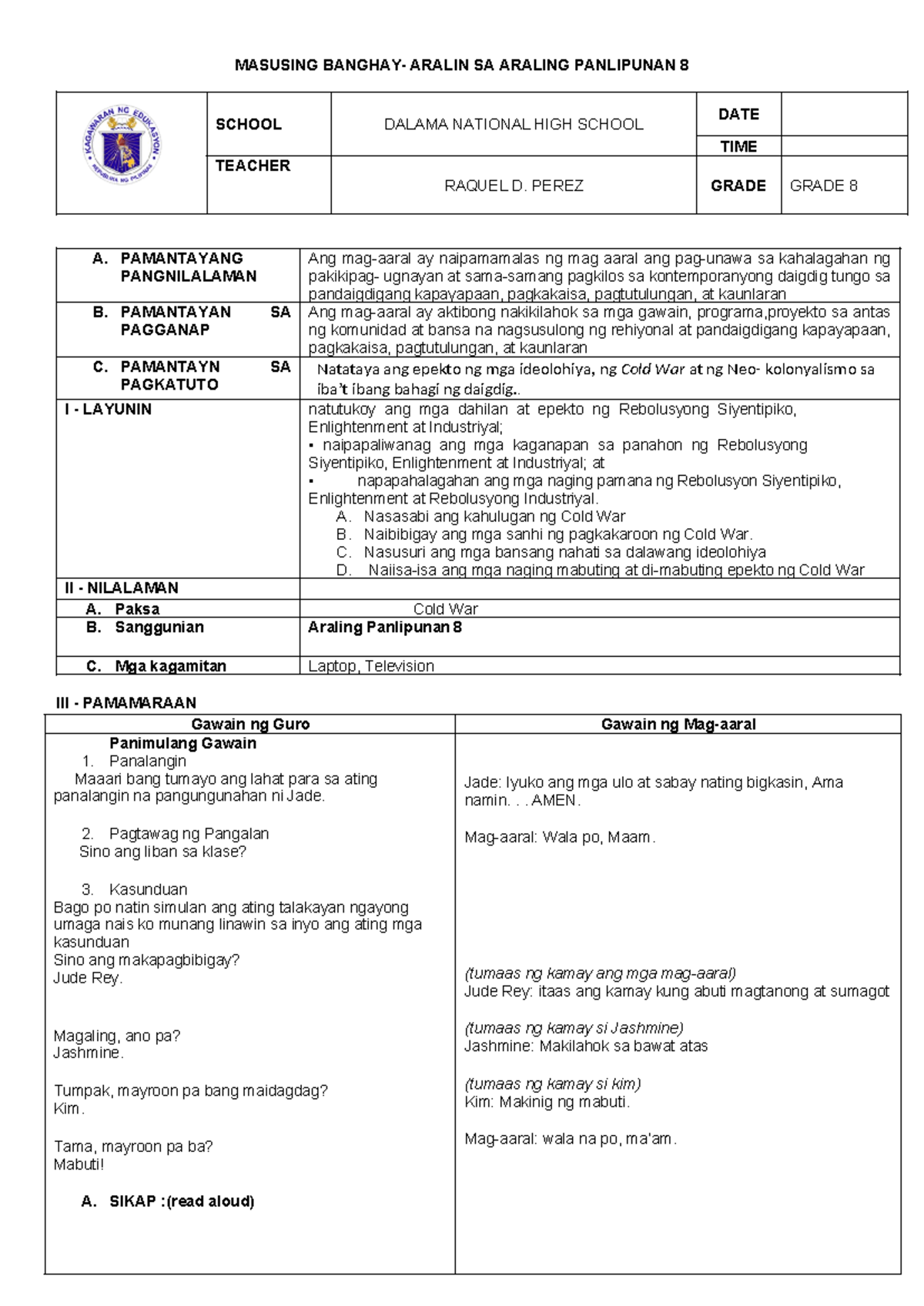 AP8 q4 DLP M14 D1 - MASUSING BANGHAY- ARALIN SA ARALING PANLIPUNAN 8 ...