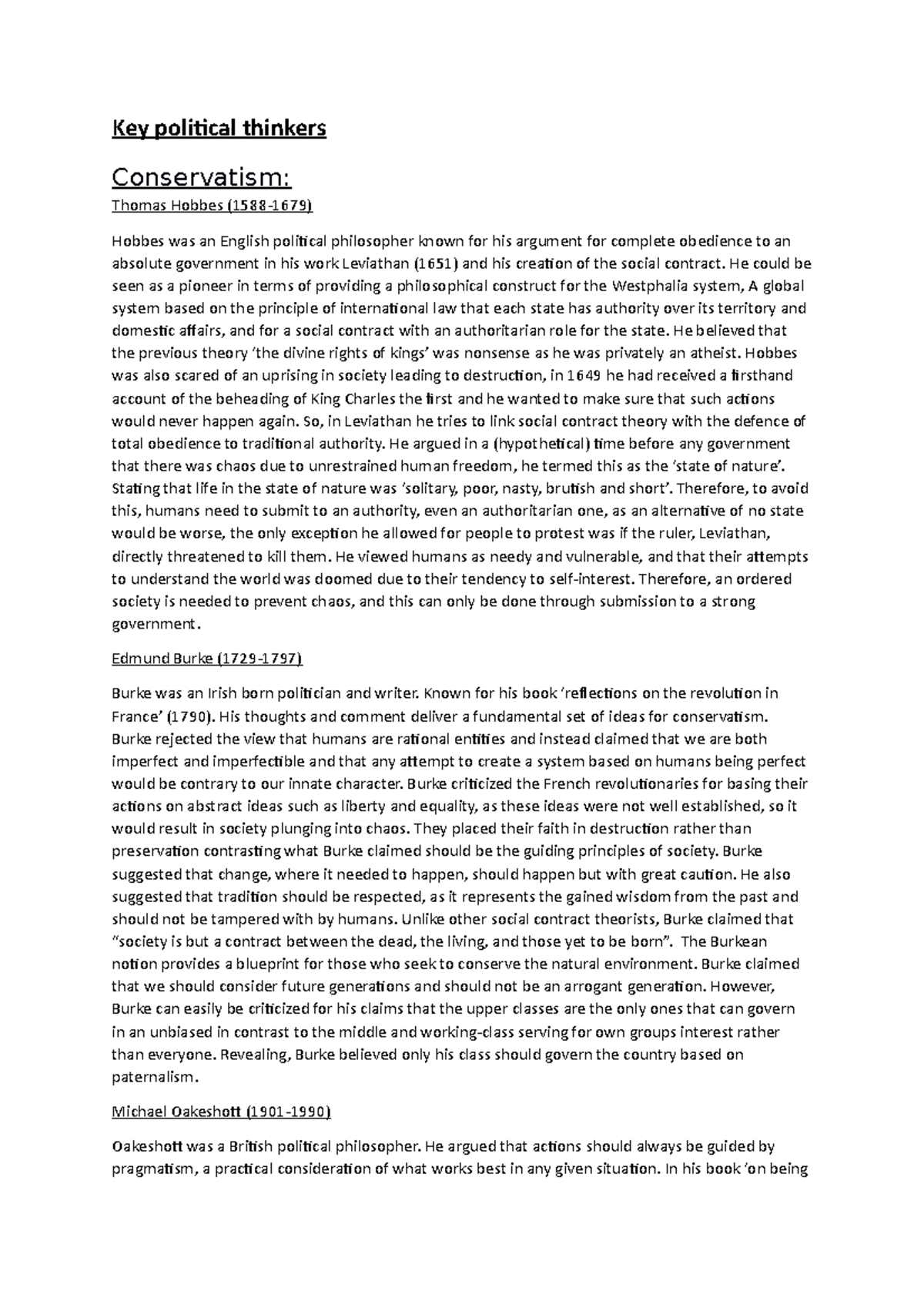 Key political thinkers - Key political thinkers Conservatism: Thomas ...