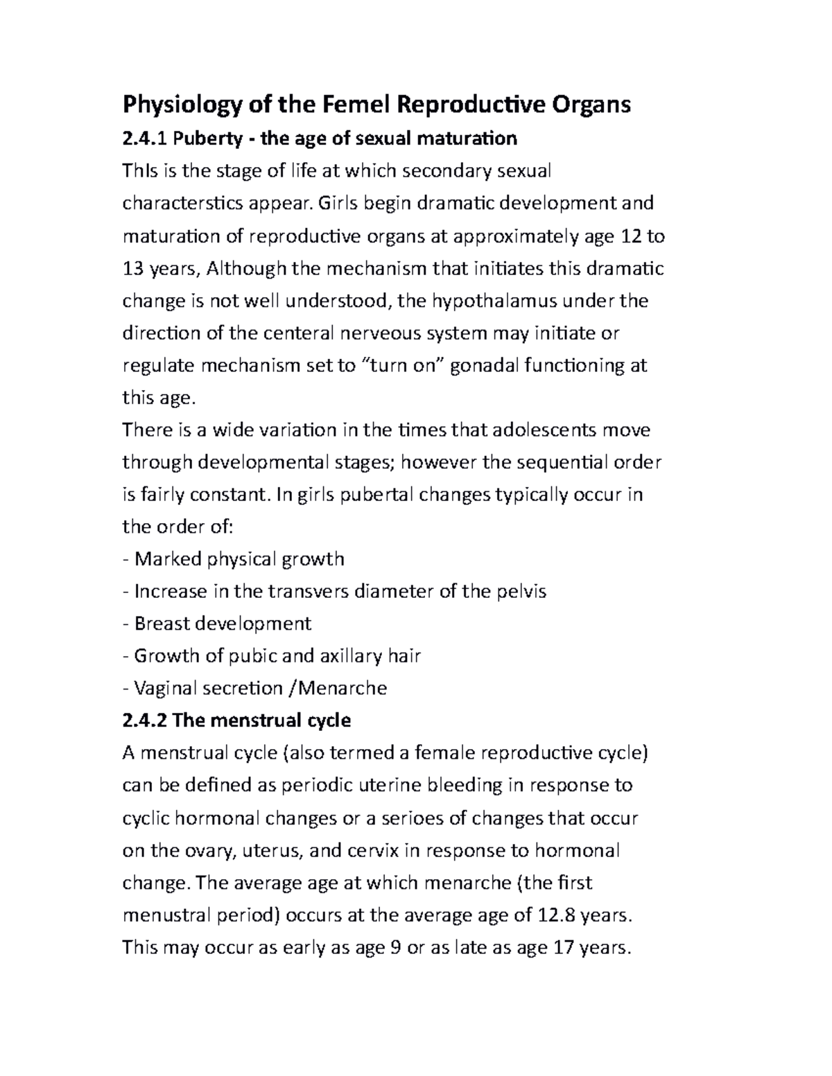 Physiology of the Femel Reproductive Organs - 4 Puberty - the age of ...