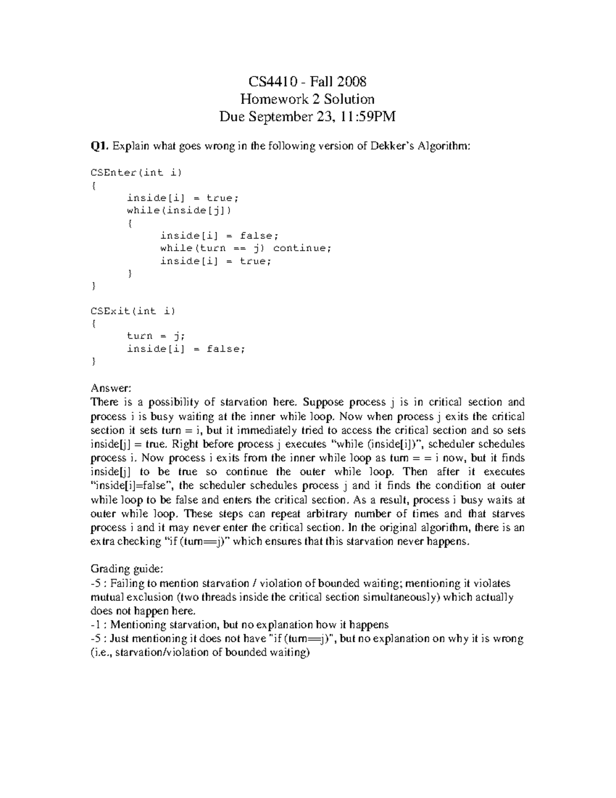 Hw2 soln - CS4410 - Fall 2008 Homework 2 Solution Due September 23, 11 ...