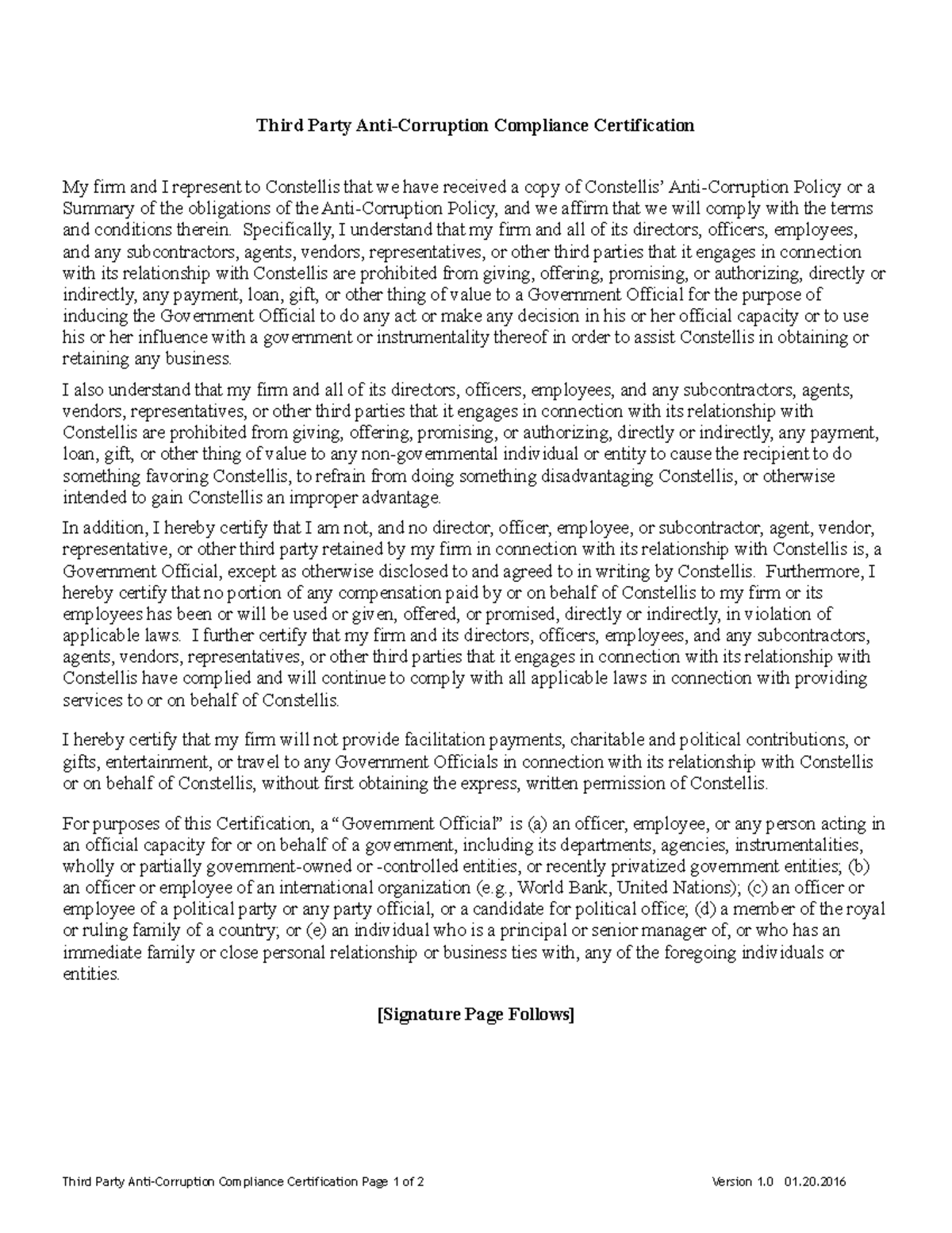 Third Party Anti - Third Party Anti-Corruption Compliance Certification ...