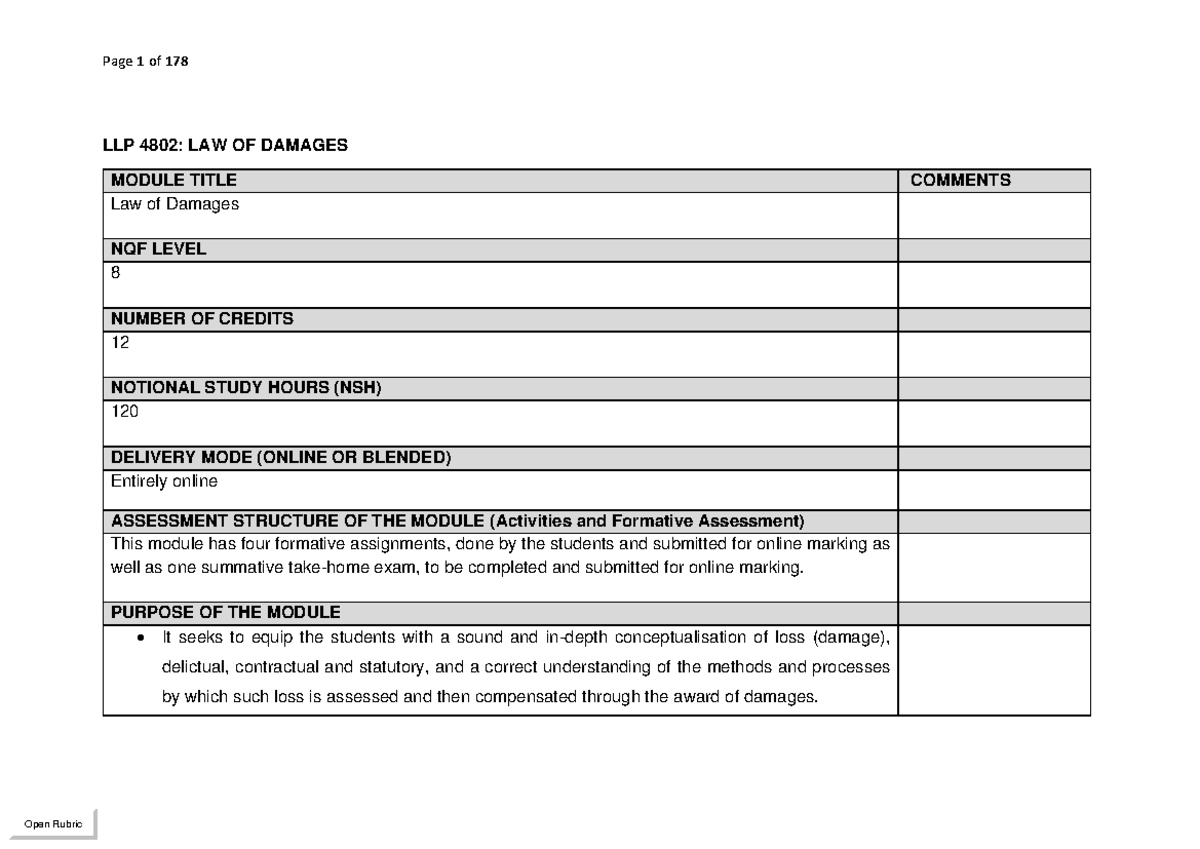 LPL4802 All Lessons or Study Guide - LLP 4802: LAW OF DAMAGES MODULE ...
