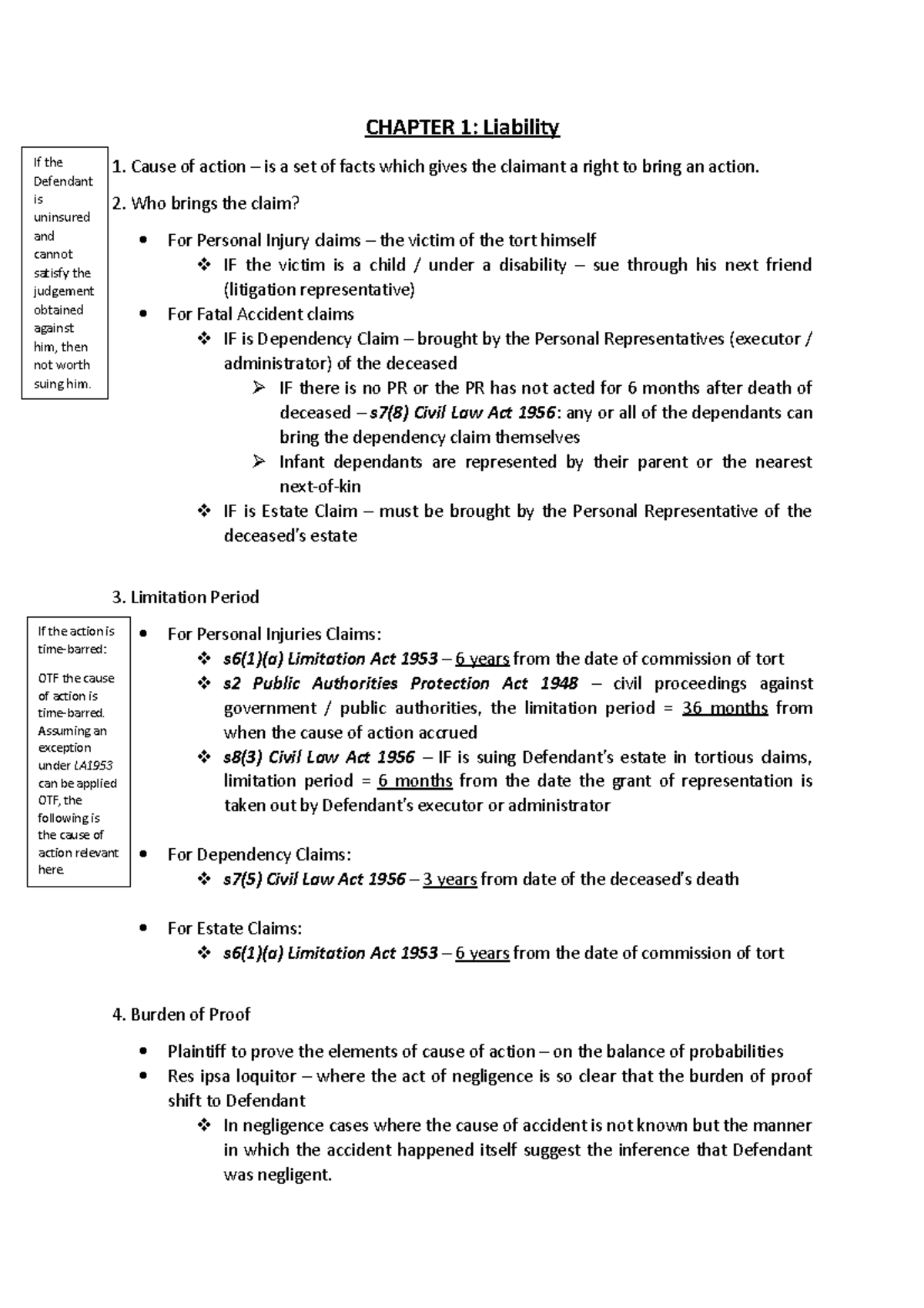Chapter 1 - Liability - CHAPTER 1: Liability 1. Cause of action – is a ...