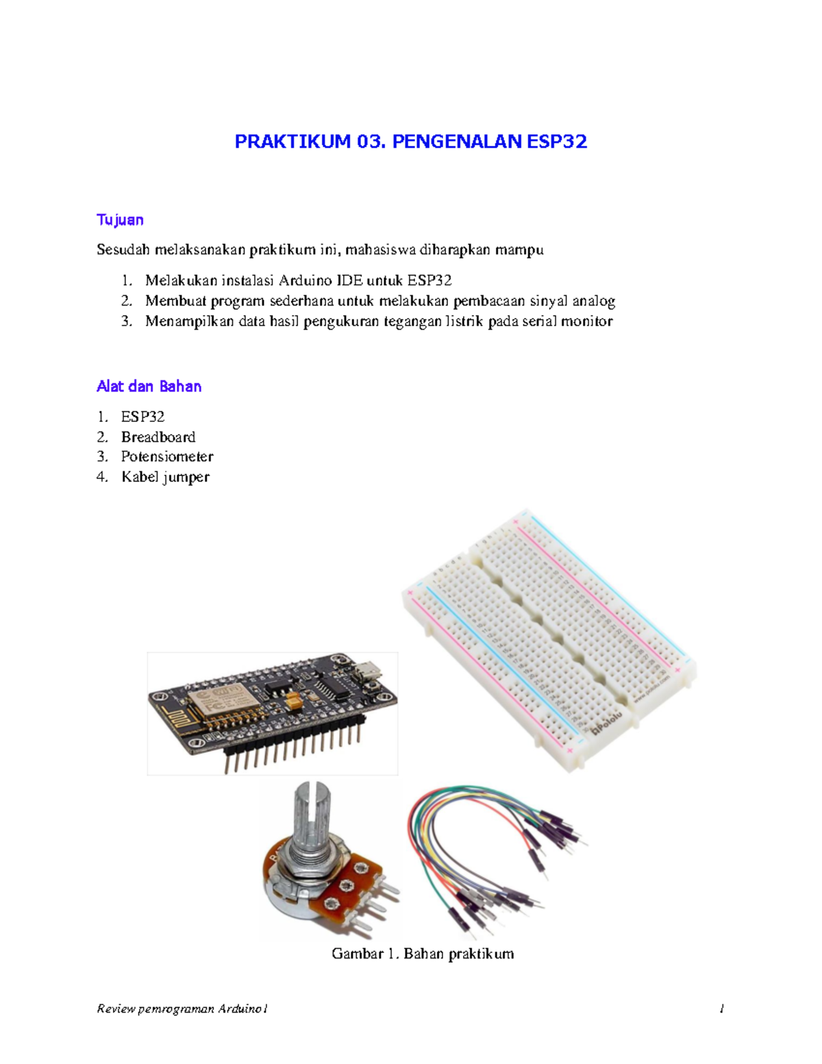 Praktikum 03 - Pengenalan ESP32 - PRAKTIKUM 03. PENGENALAN ESP Tujuan ...