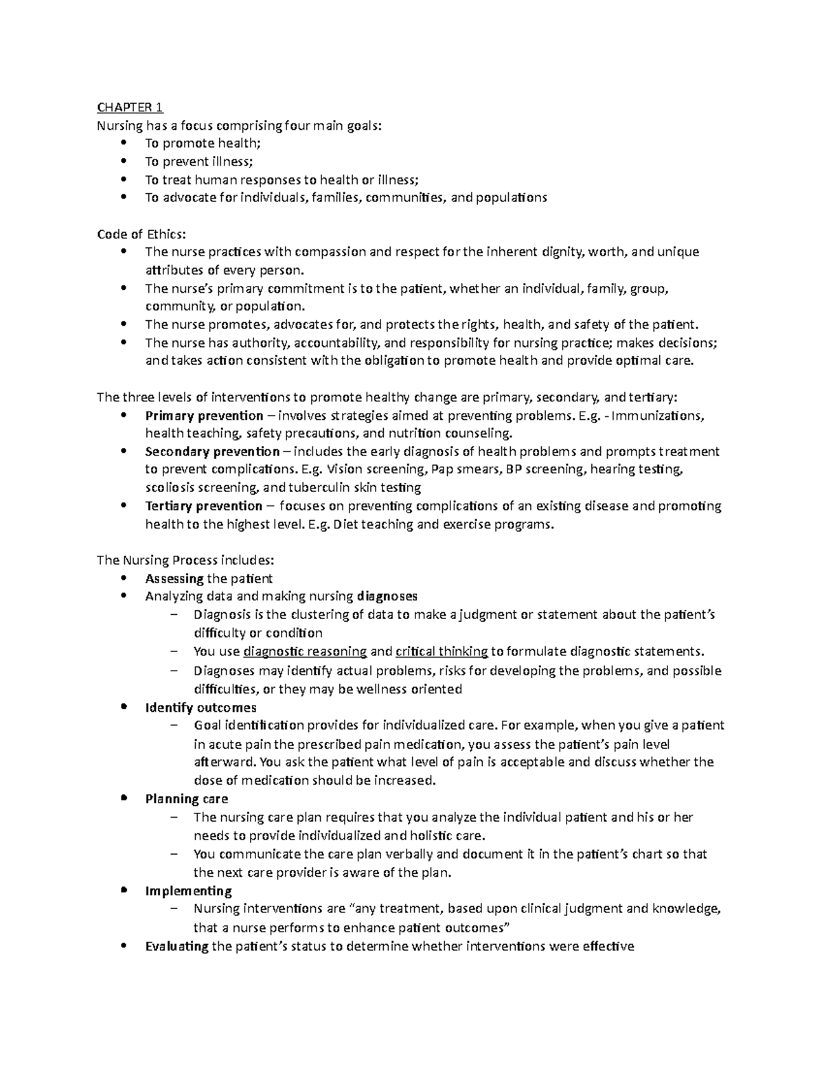 Health Assessment EXAM 1 - CHAPTER 1 Nursing has a focus comprising ...
