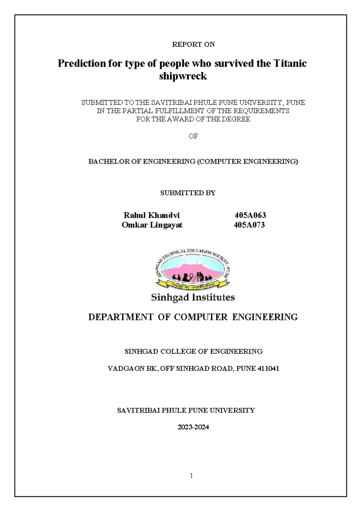 Ml Mini report - project - REPORT ON Prediction for type of people who survived the Titanic ...