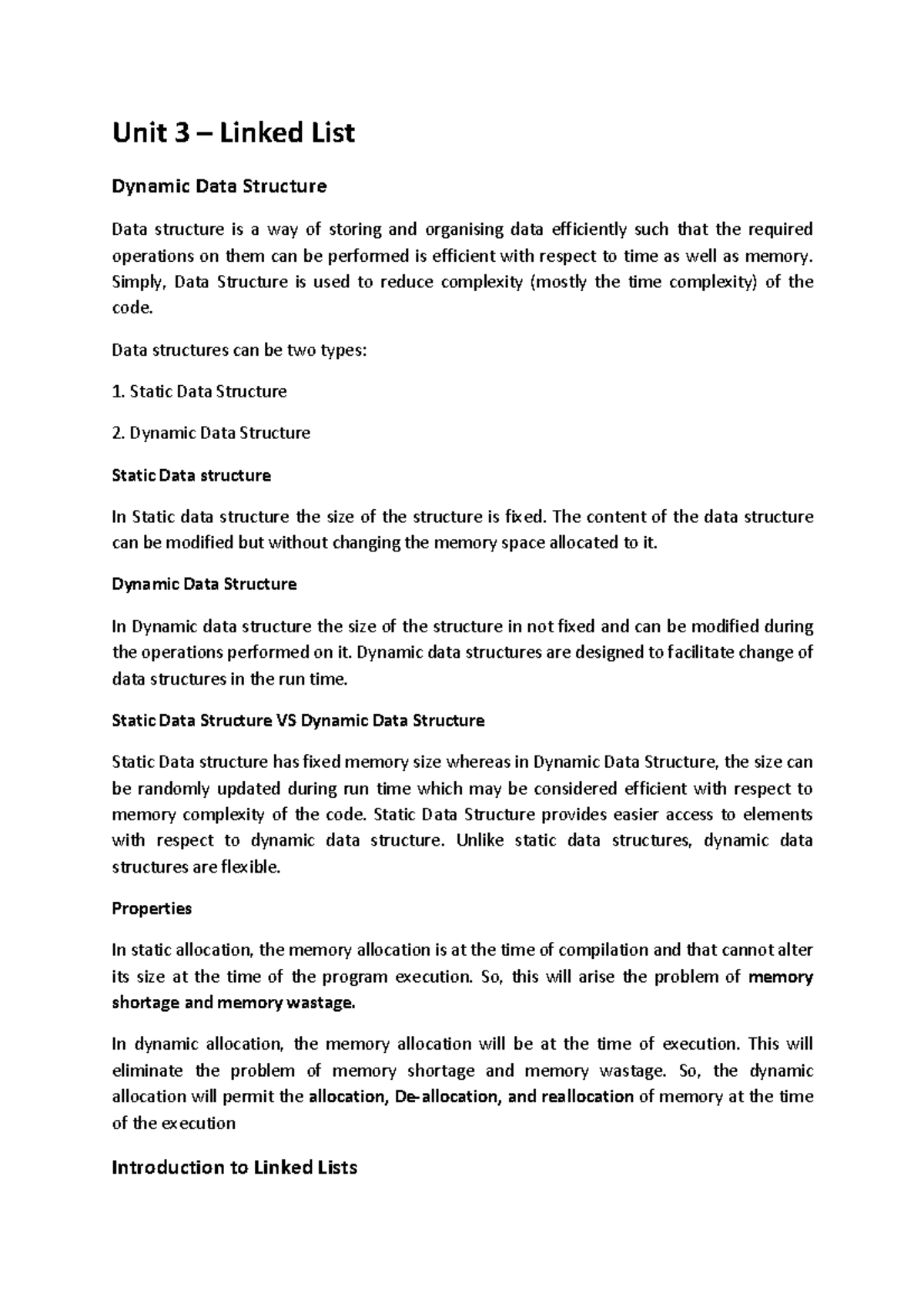 Bca Sem3 Data Structure Mod 3 Unit 3 Linked List Dynamic Data Structure Data Structure Is A