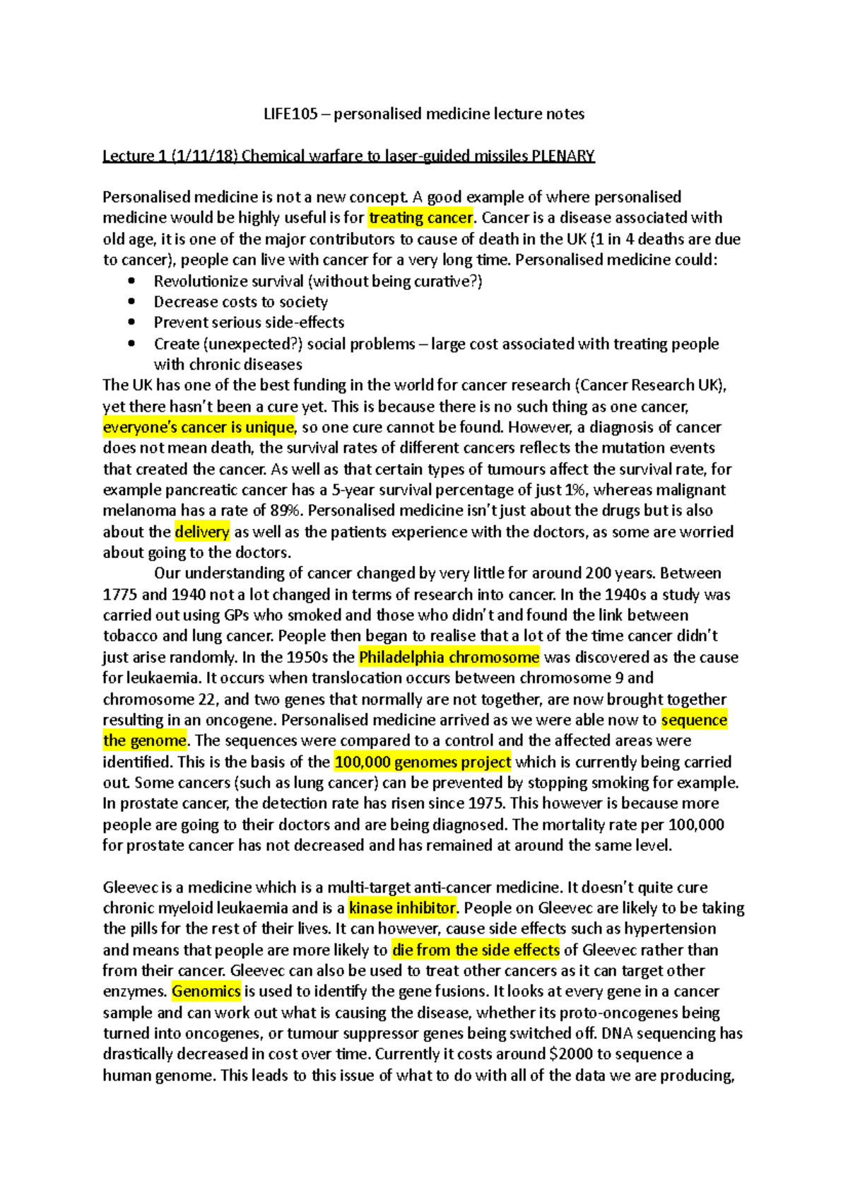 LIFE105 personalised medicine lecture notes - LIFE105 – personalised ...