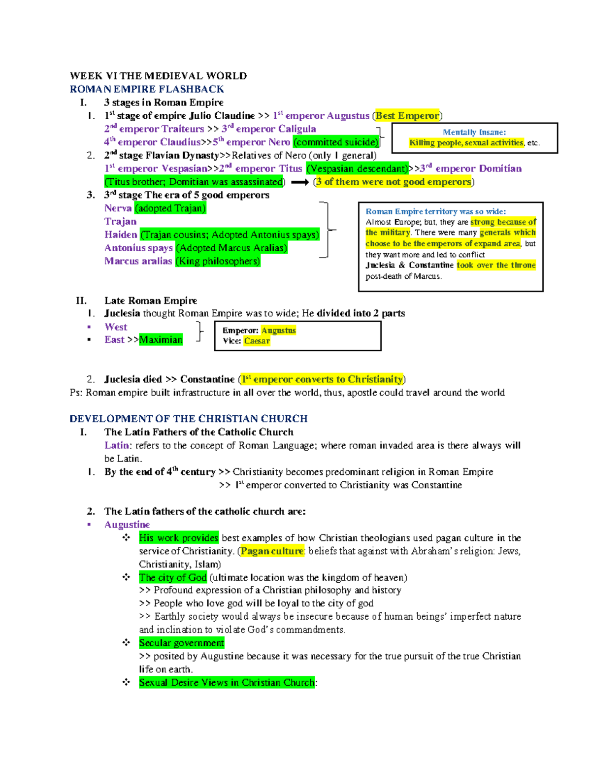 WEEK THE Medieval World - WEEK VI THE MEDIEVAL WORLD ROMAN EMPIRE ...