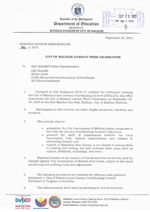 Brigada eskwela solicitation letter - Sir/Madam, Greetings! CM Azcarate ...