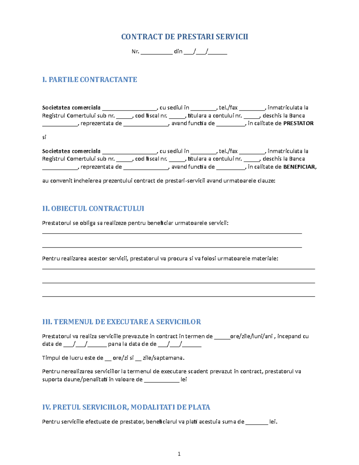 Contract DE Prestari Servicii -model - CONTRACT DE PRESTARI SERVICII Nr ...