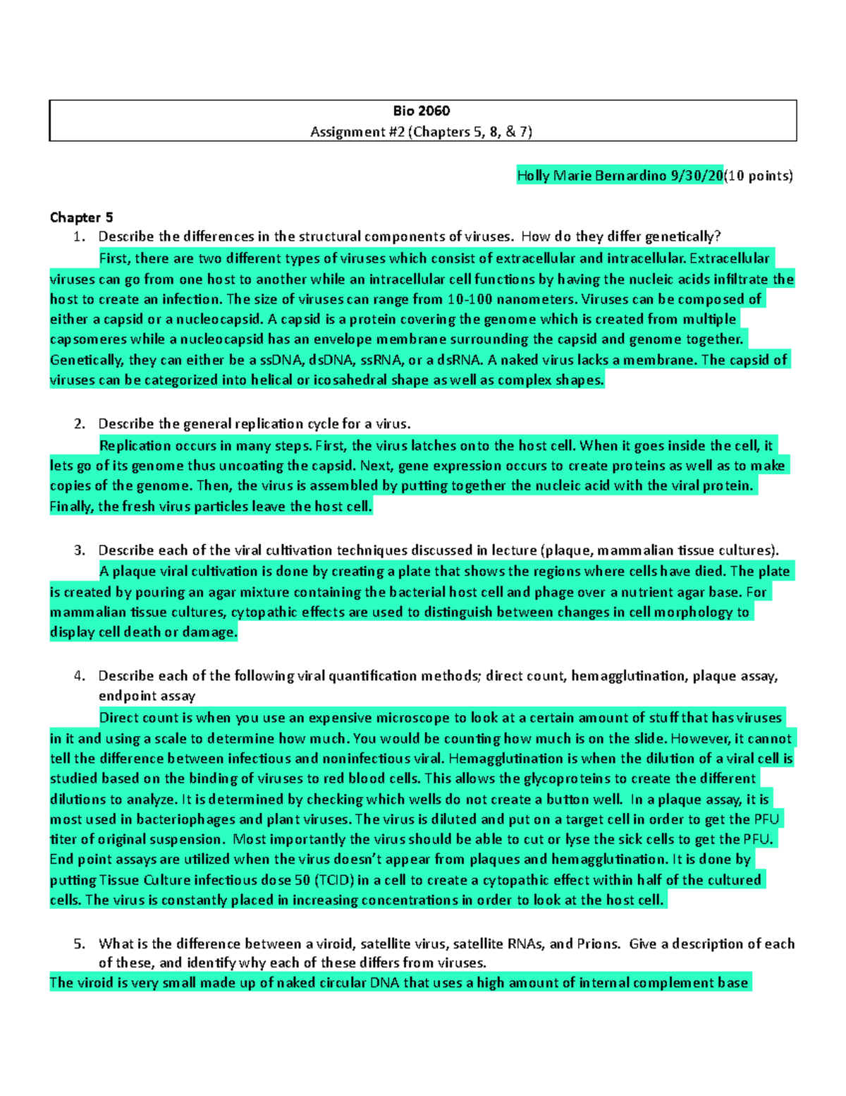 BIO 2060 Assignment #2 - Bio 2060 Assignment #2 (Chapters 5, 8, & 7 ...