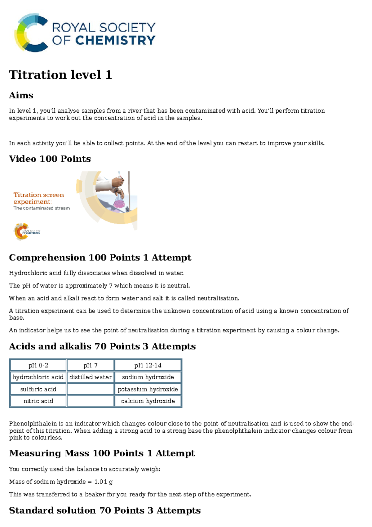Titration level 1 labnotebook - Titration level 1 Aims In level 1, you ...