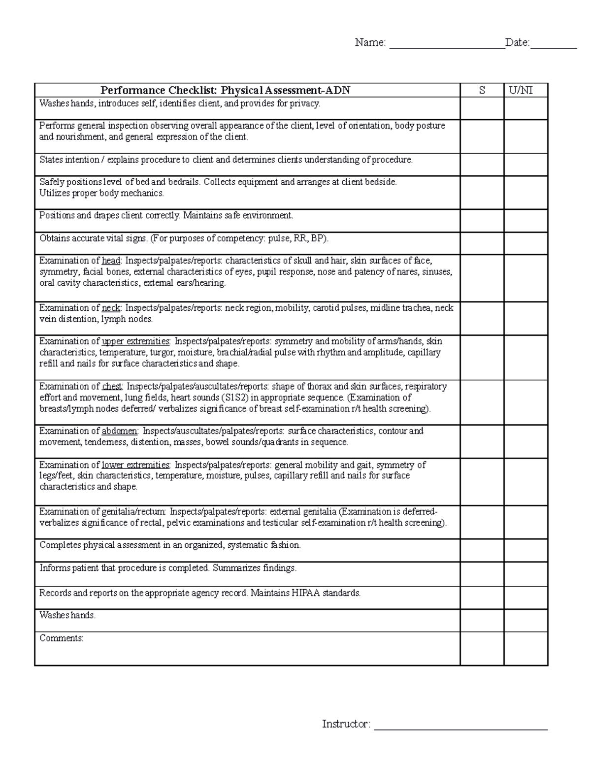 Physical Assessment - Performs general inspection observing overall ...