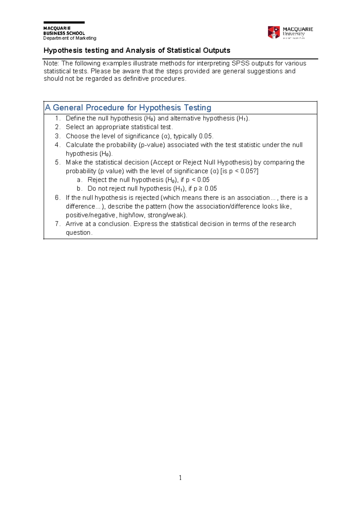 Hypothesis Testing and Statistical Analysis Manual - Hypothesis testing ...