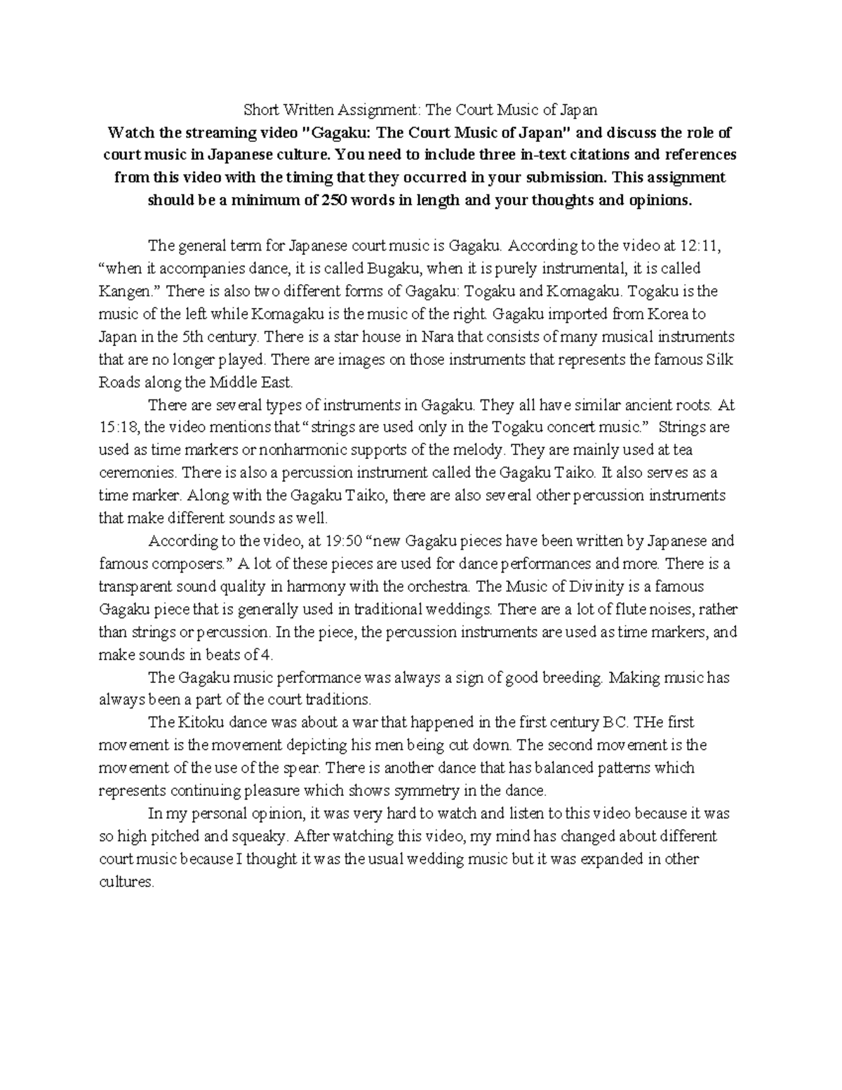 Musc 19 short written assignment the court music of japan - Short ...