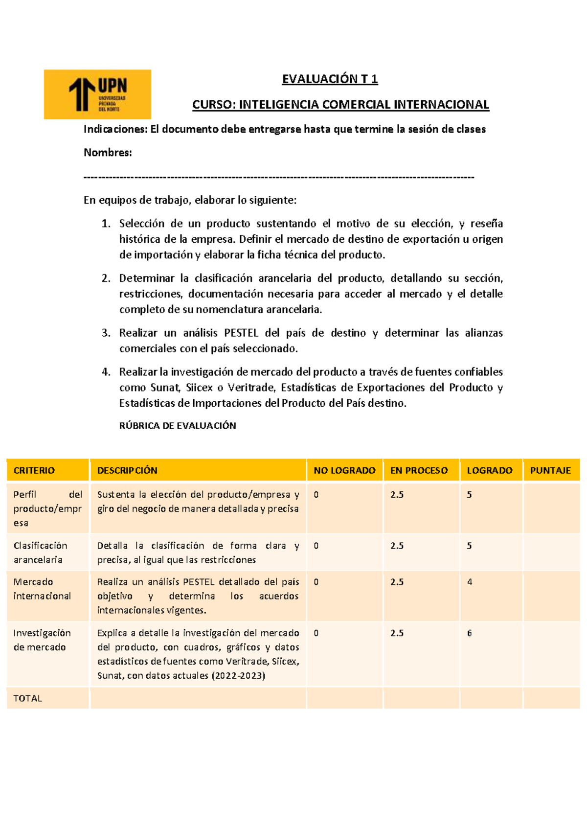 T1 Inteligencia Comercial Internacional Evaluación T 1 Curso