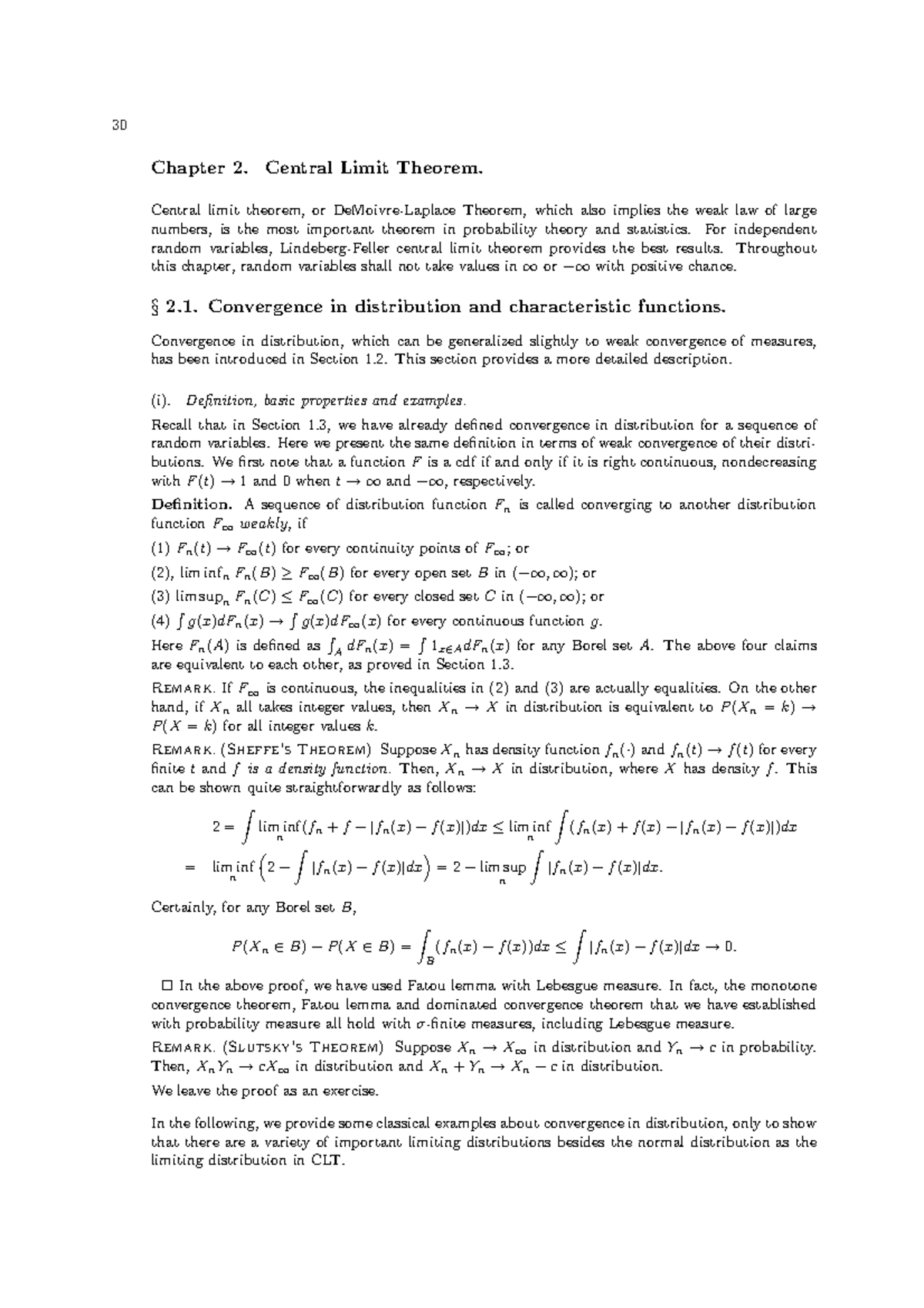 Chap2Sec1 - Kani Chen - 30 Chapter 2. Central Limit Theorem. Central ...