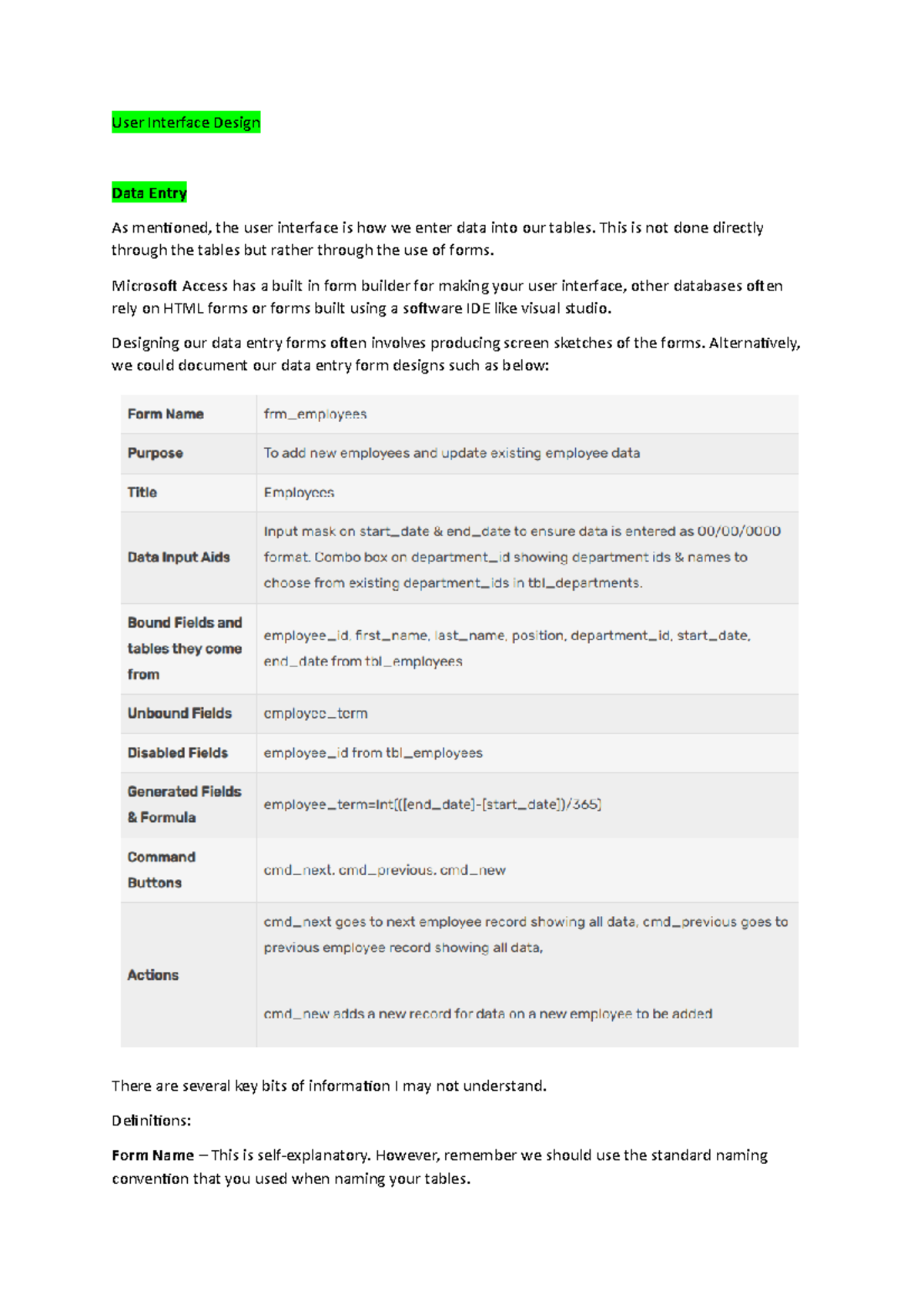 User Interface Design - Database Exam Revision notes. - User Interface ...