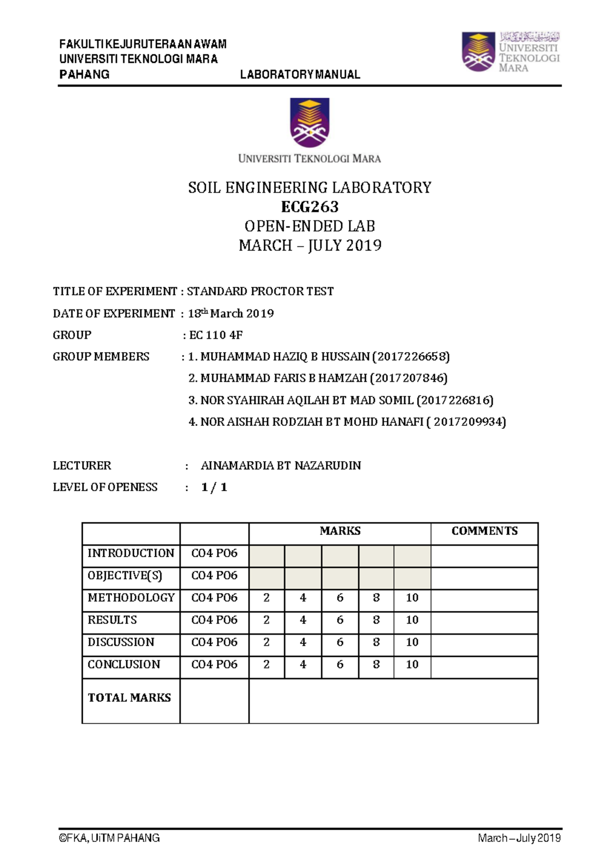 LAB Report 7 - Standard Proctor - Soil Engineering Laboratory - UiTM ...