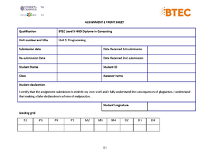 Assignment 1 1622 - qwertyuio - ASSIGNMENT 1 FRONT SHEET Qualification TEC Level 5 HND Diploma ...
