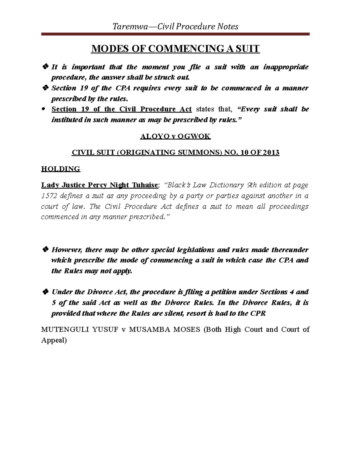 Modes of Commencing a Suit - MODES OF COMMENCING A SUIT It is important ...