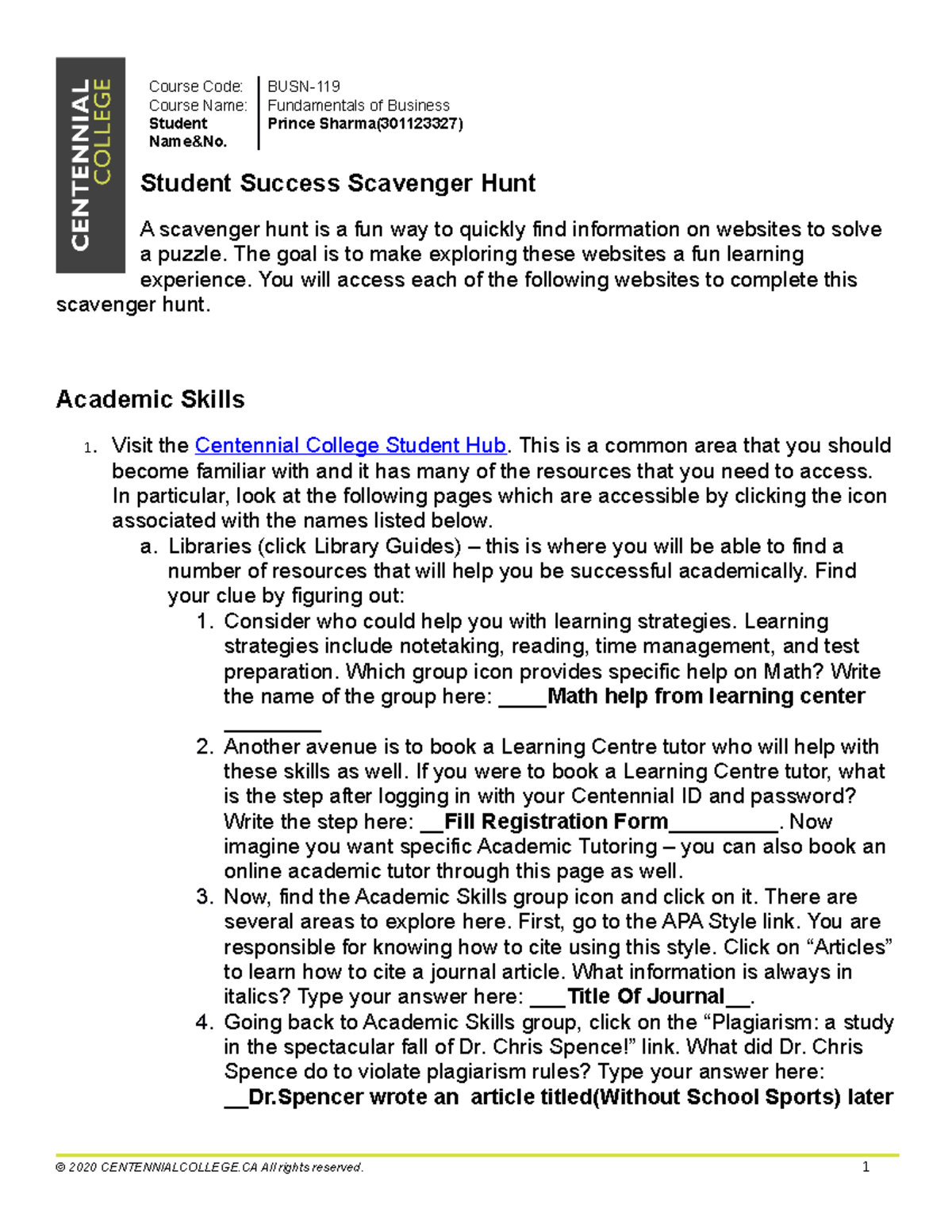 BUSN119 tutorial work - Course Code: BUSN- Course Name: Student Name&No ...