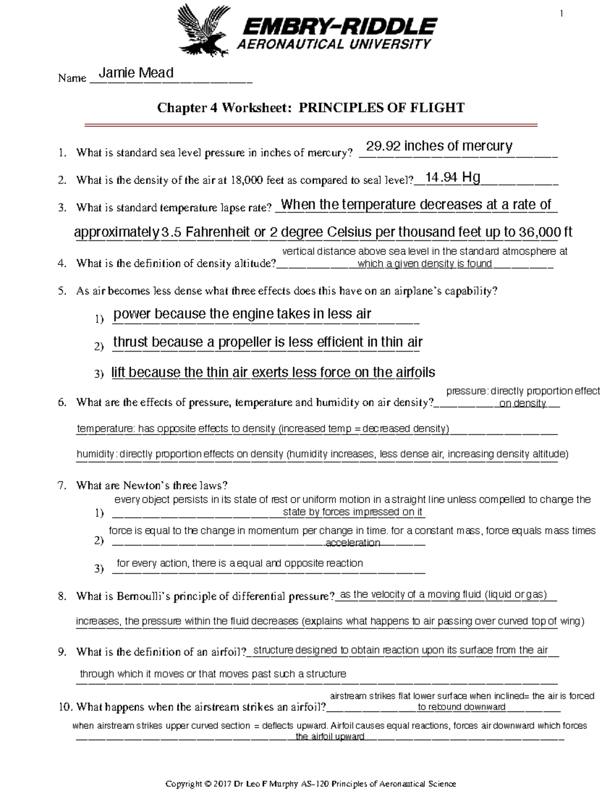 Chapter 4 Worksheet - 1 Copyright © 2017 Dr Leo F Murphy AS-120 ...