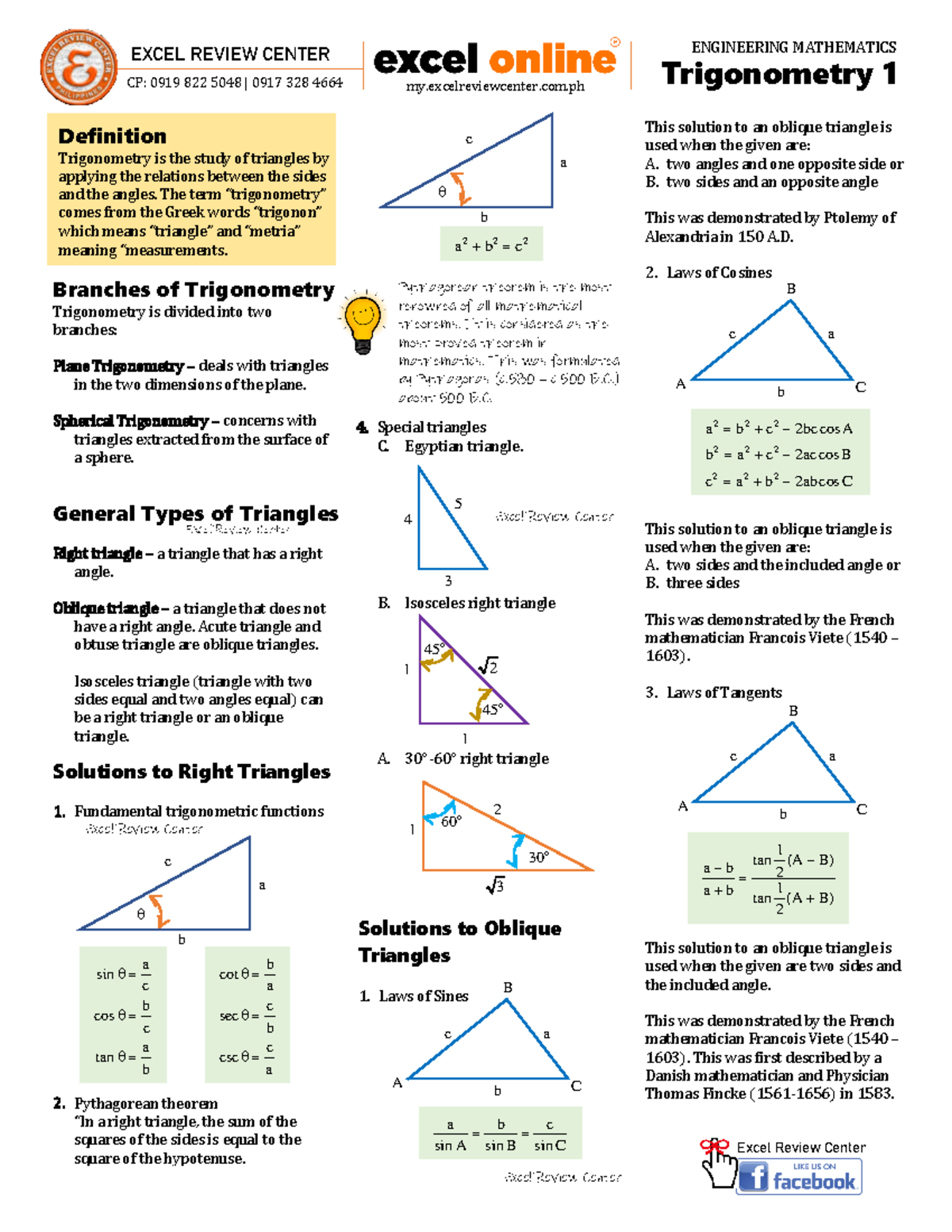 Excel-Trigonometry - Trigonometry - General Types of Triangles Right ...