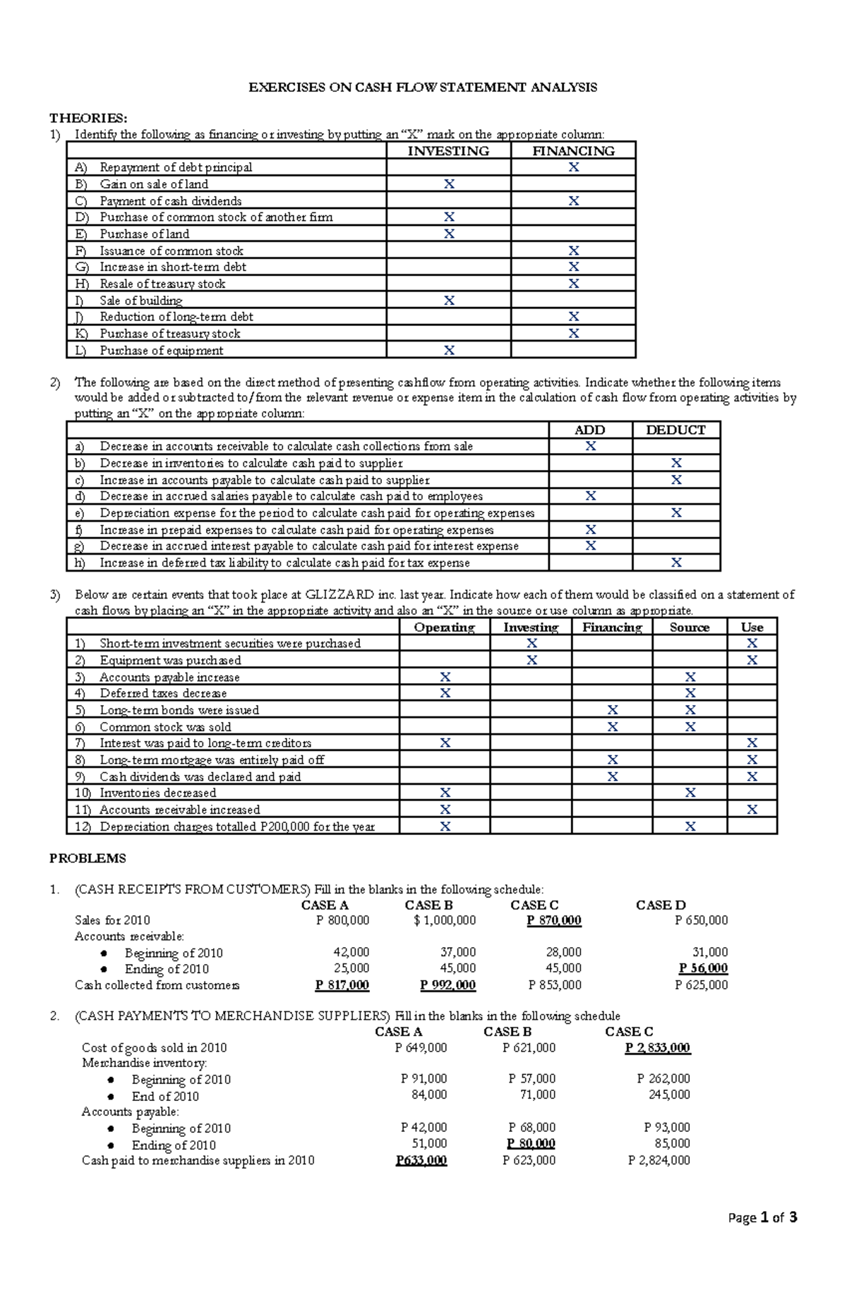 Cash Flow Statement Exercises - EXERCISES ON CASH FLOW STATEMENT ...