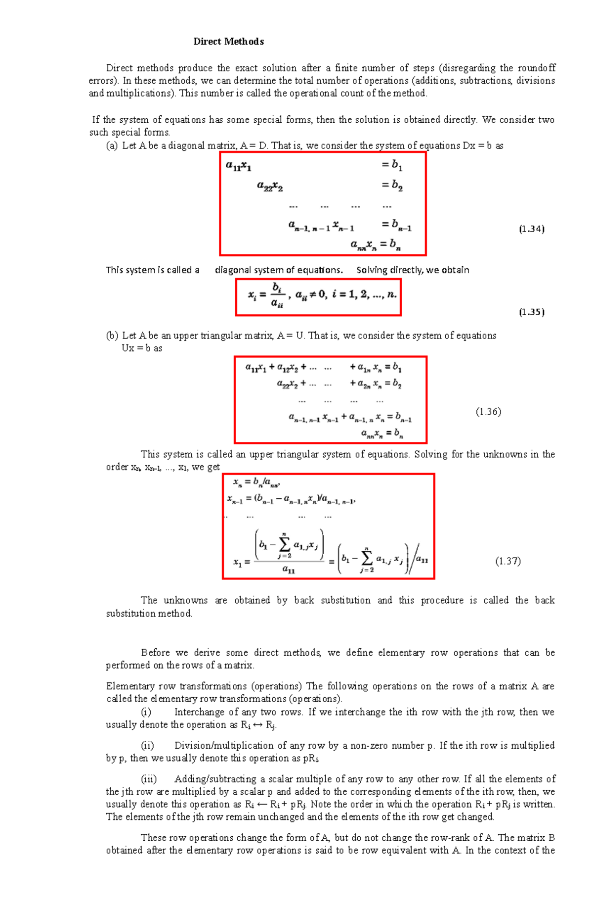 Direct Methods - Direct Methods Direct methods produce the exact ...