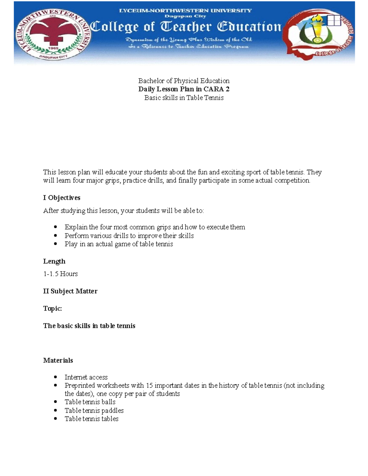 Bachelor of Physical Education Jezen Jan Bautista - Bachelor of ...