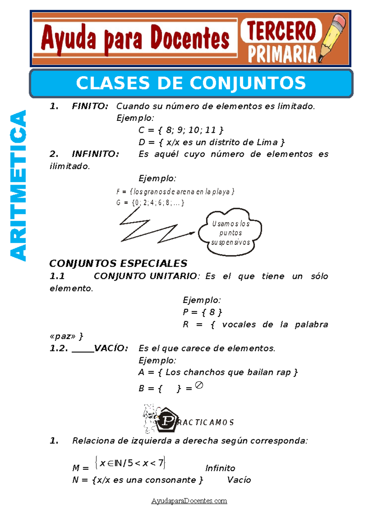 Clases de Conjuntos para Tercero de Primaria 1 - 1. FINITO: Cuando su ...