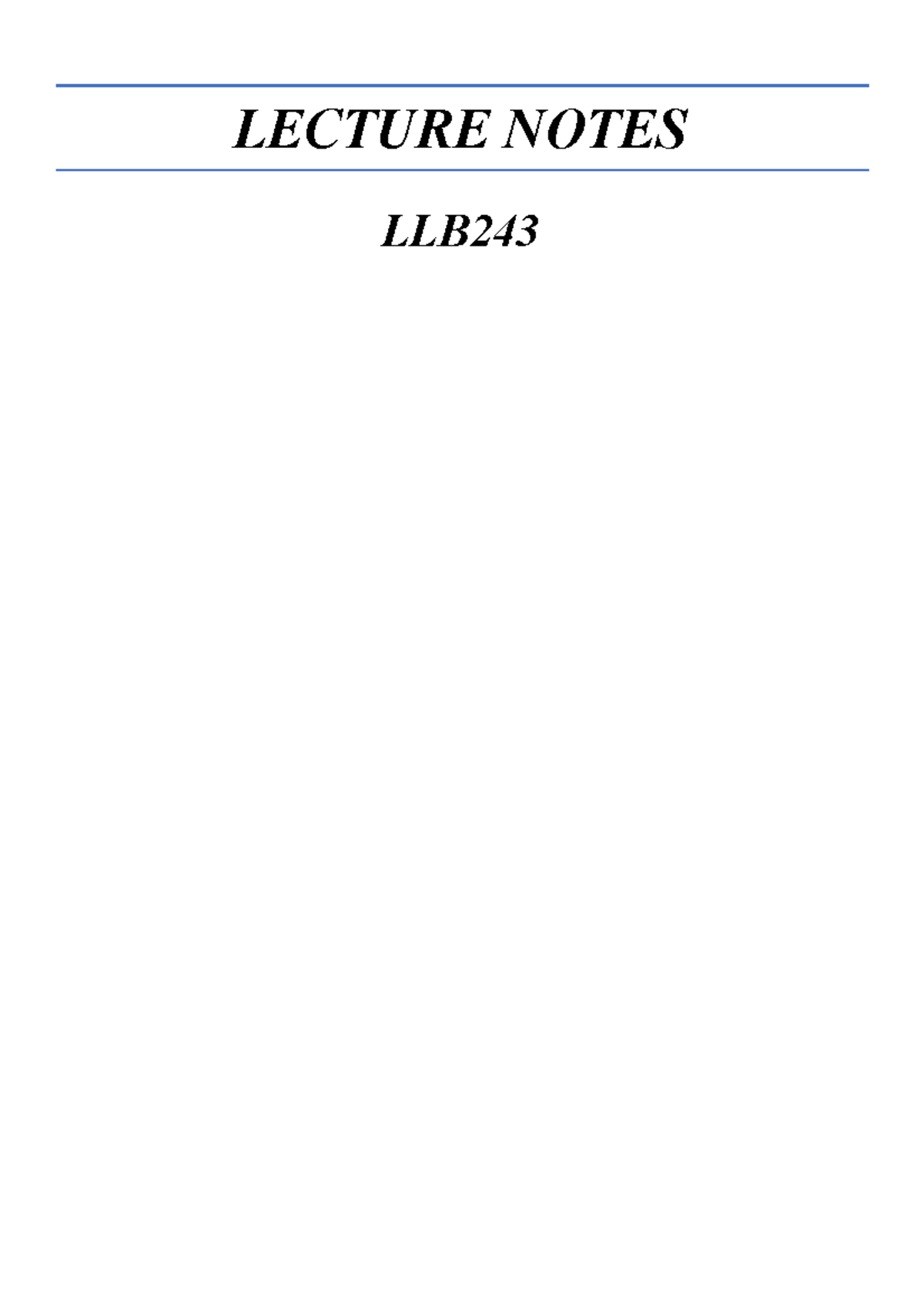 LLB243 Lecture Notes Weeks 1-3 - LECTURE NOTES LLB TABLE OF CONTENTS ...