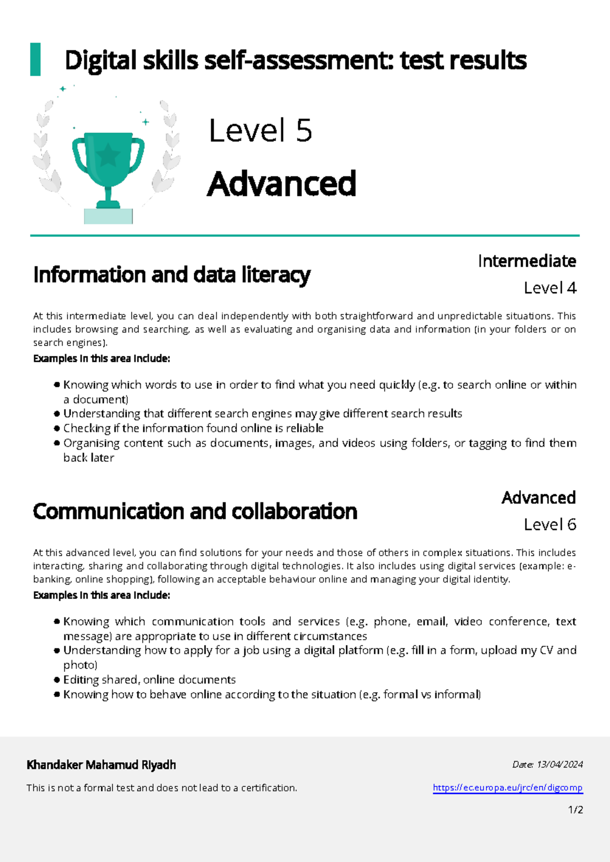 Digital competences report - Khandaker Mahamud Riyadh Date: 13/04/ This ...