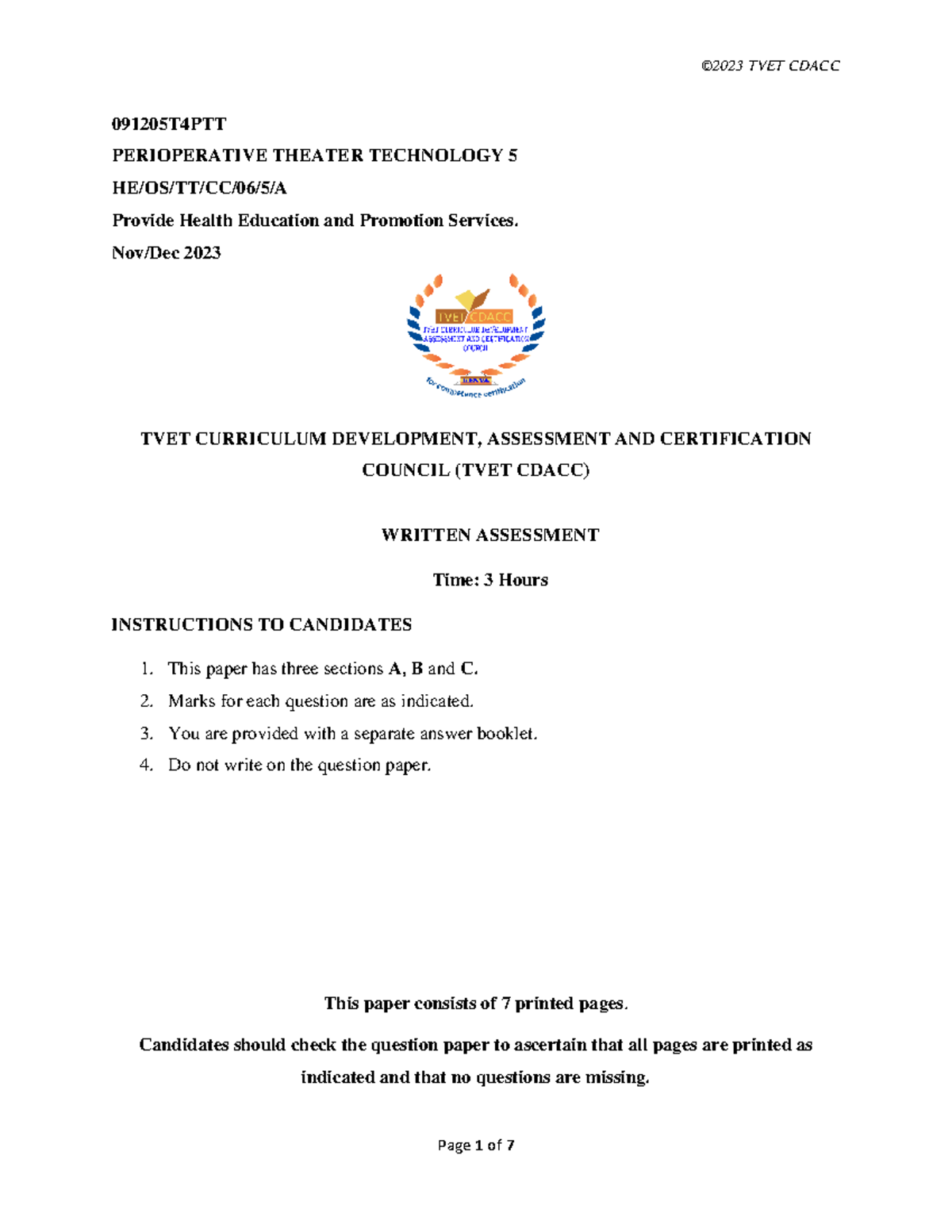 5-Perioperative Theatre Technology- Health Education Level 5 TVET ...