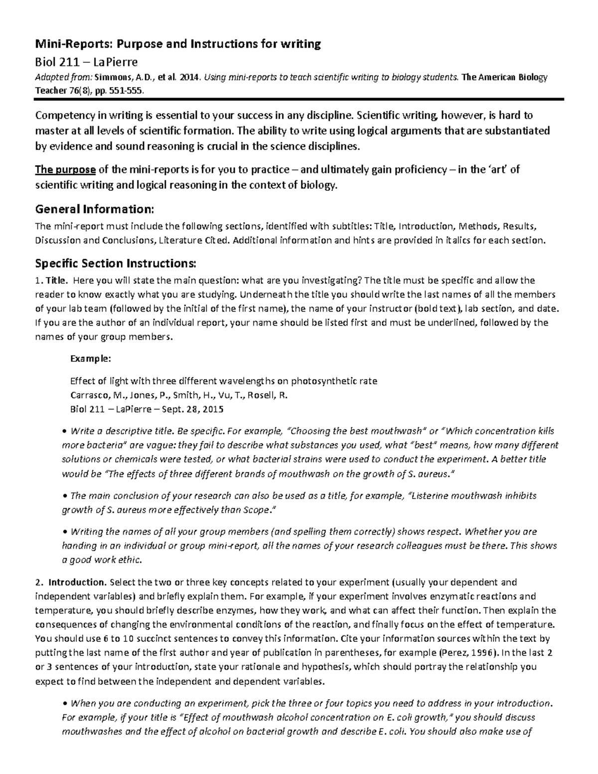 Mini-Report Student - Mini-­‐Reports: Purpose and Instructions for ...