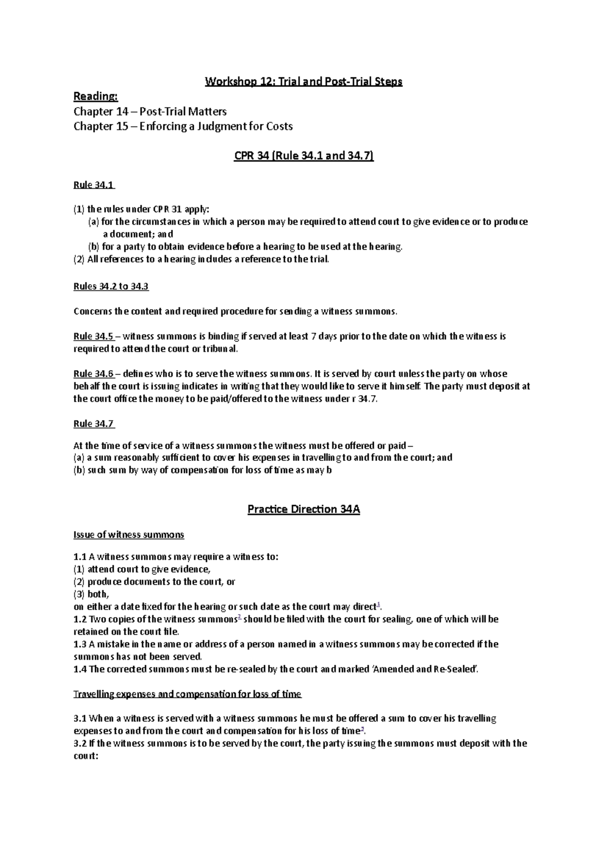 DR WS 12 Trial and Post-Trial Steps Notes - Workshop 12: Trial and Post ...