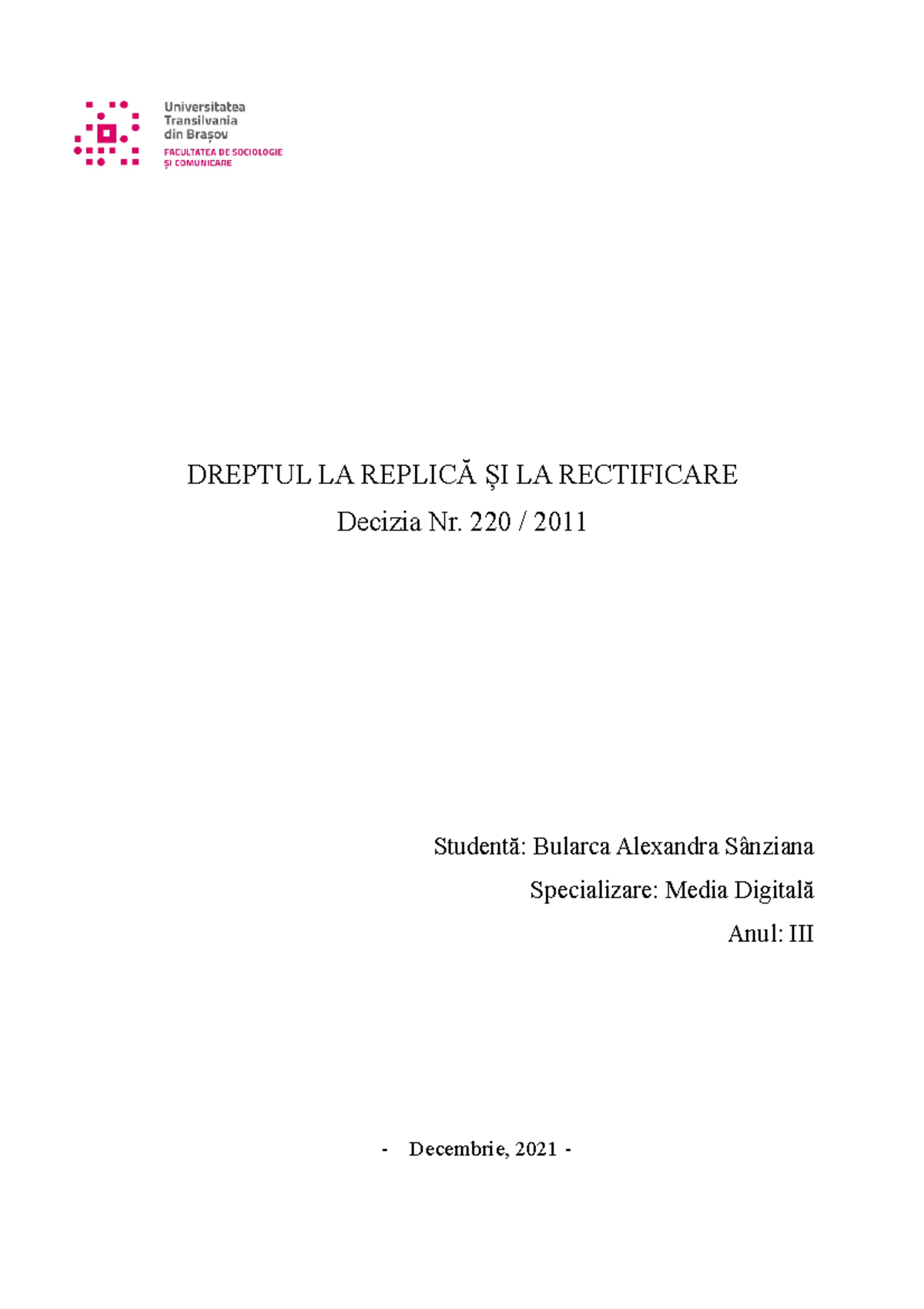 Dreptul la replică și la rectificare - DREPTUL LA REPLICĂ ȘI LA ...