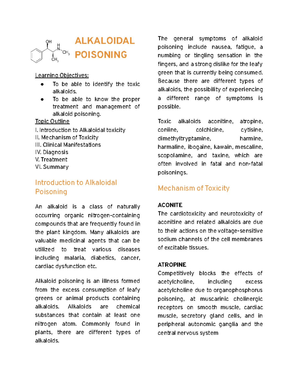 Alkaloidal Poisoning -handout - ALKALOIDAL POISONING Learning ...