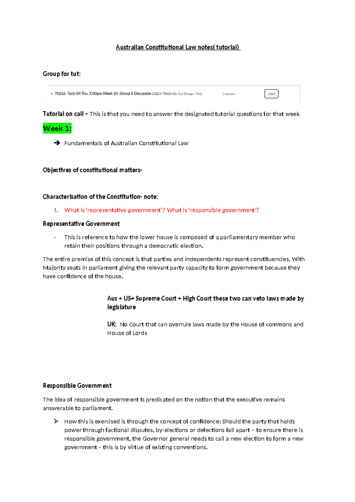 Australian Constitutional Law notes- Tutorial - Australian ...