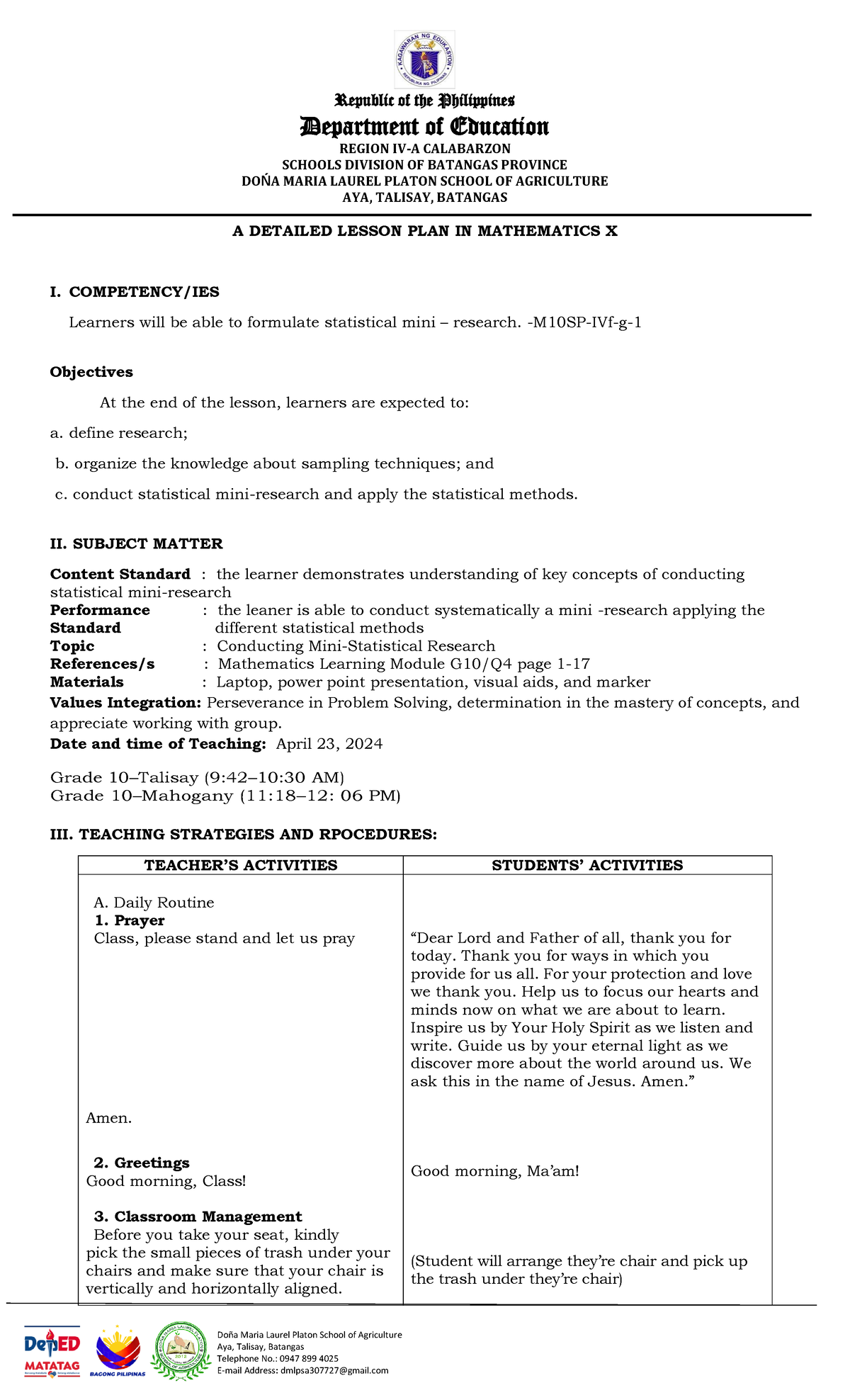 DLP for Conducting a Mini-Statistical Research - Department of ...