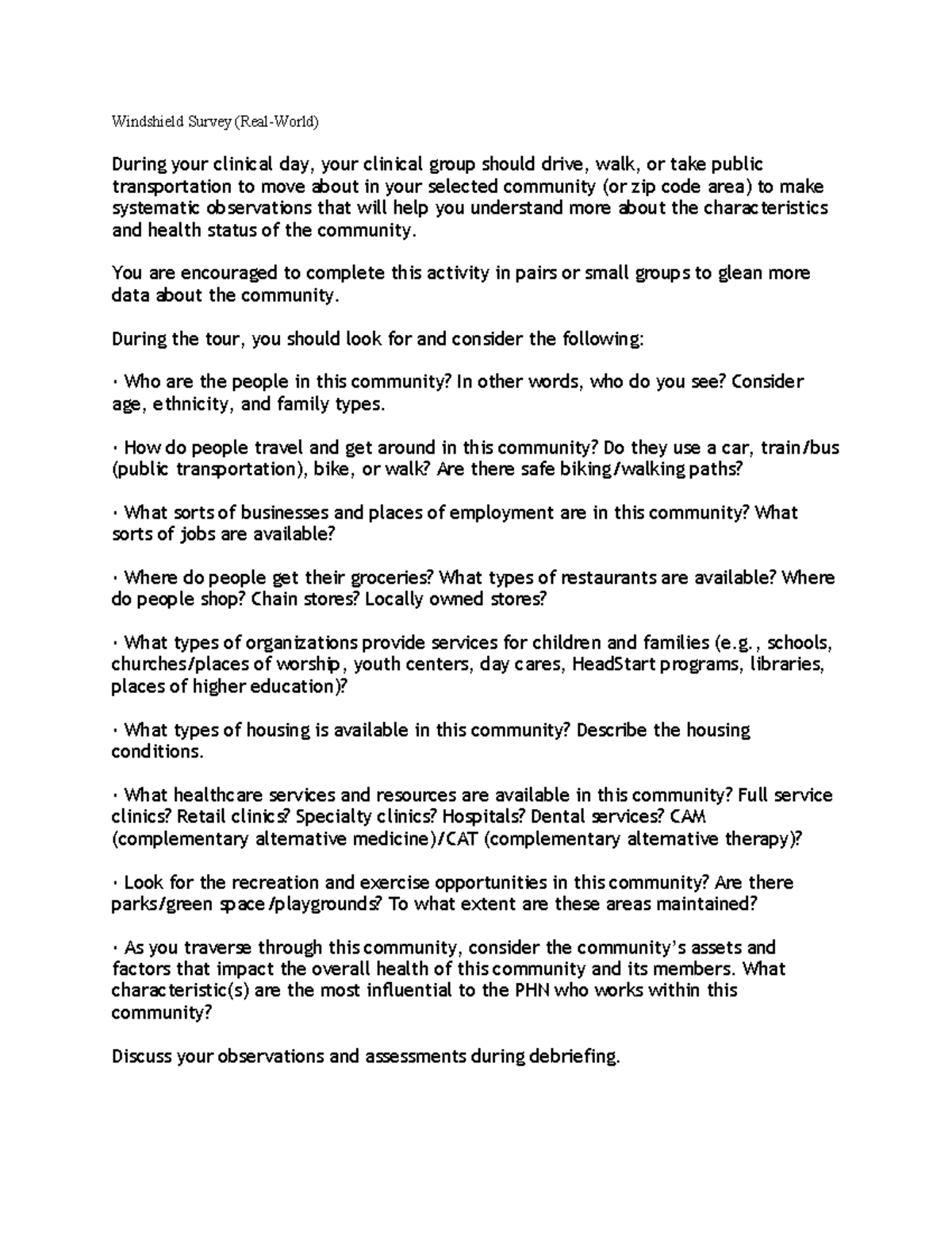 Module 1-Real-World Windshield Survey(During Clinicals) - Windshield ...