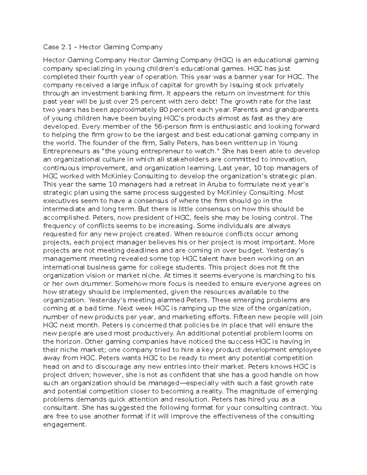 Case 2.1 – Hector Gaming Company - Case 2 – Hector Gaming Company Hector Gaming Company Hector ...