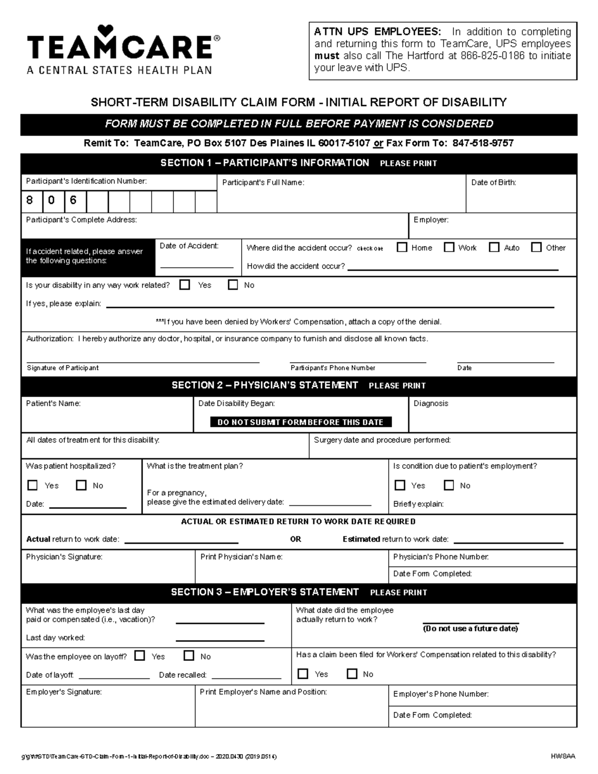 Std claim form 1 initial report of disability - ####### - Studocu
