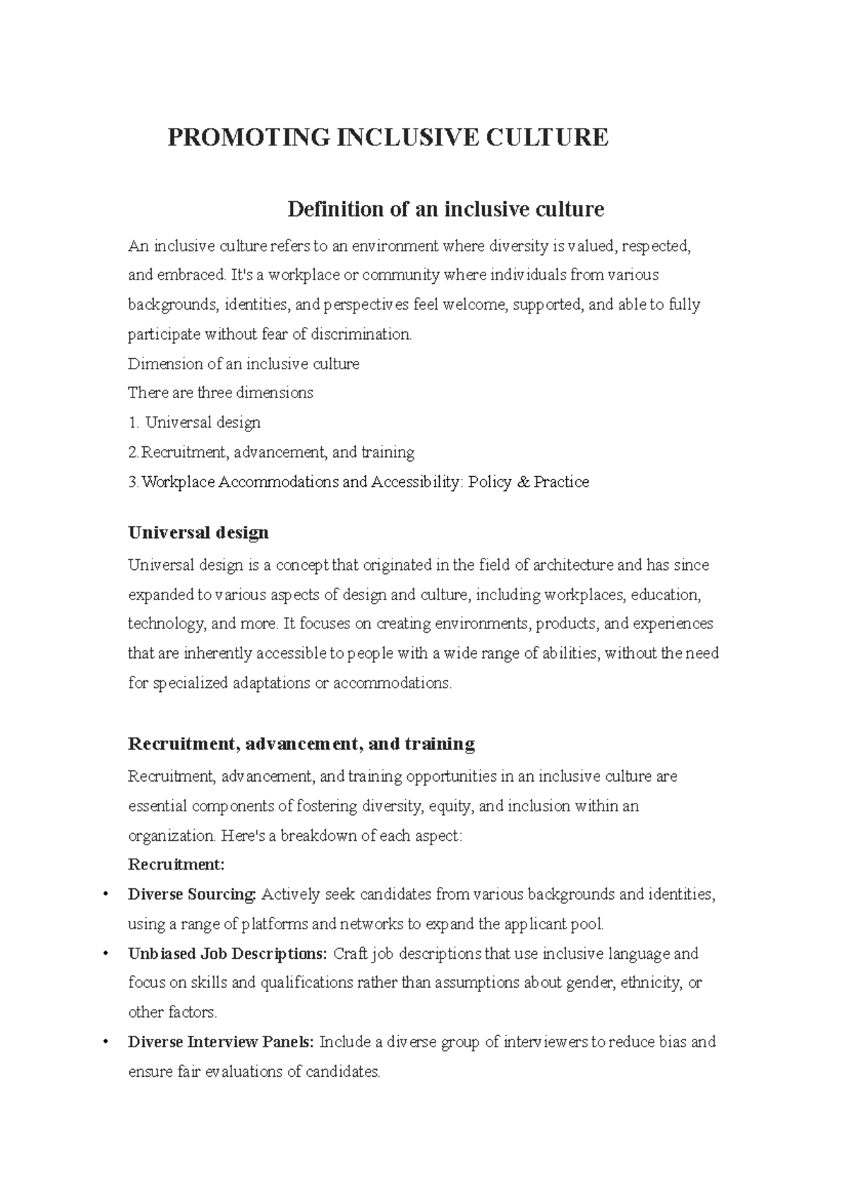 Inclusiveness - PROMOTING INCLUSIVE CULTURE Definition of an inclusive ...