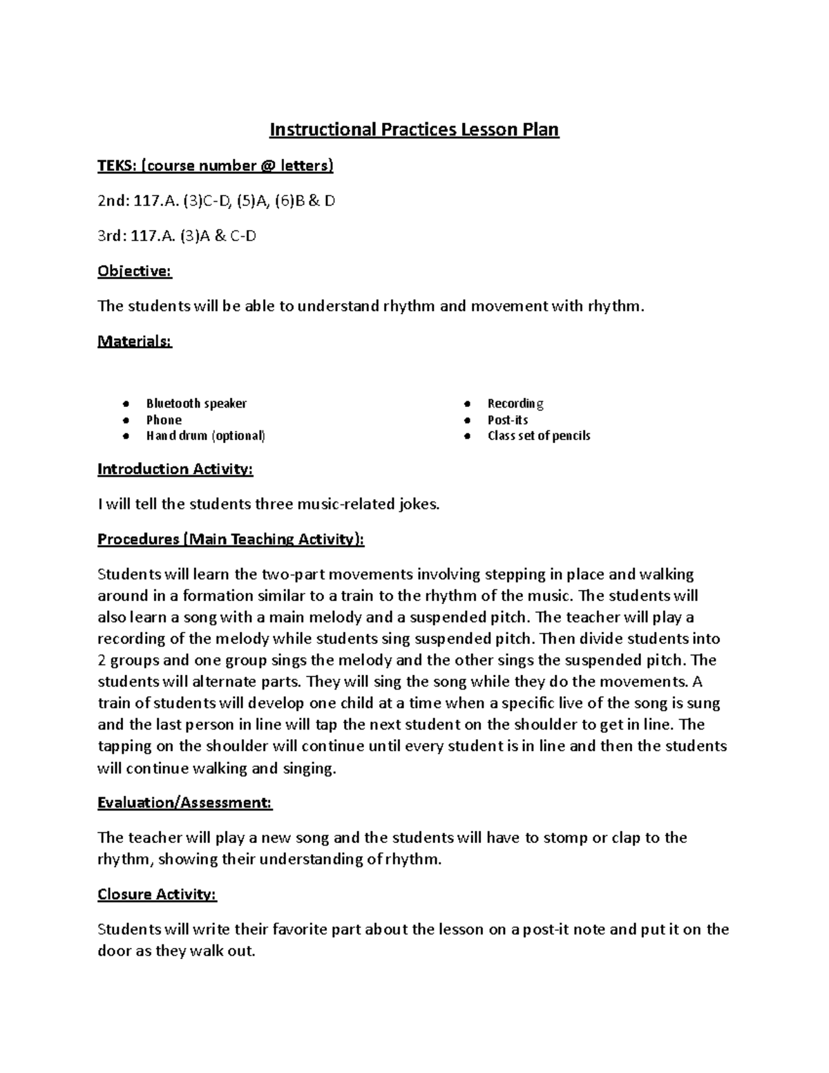 Lesson Plan: Music train song. With song and Movement - Instructional ...